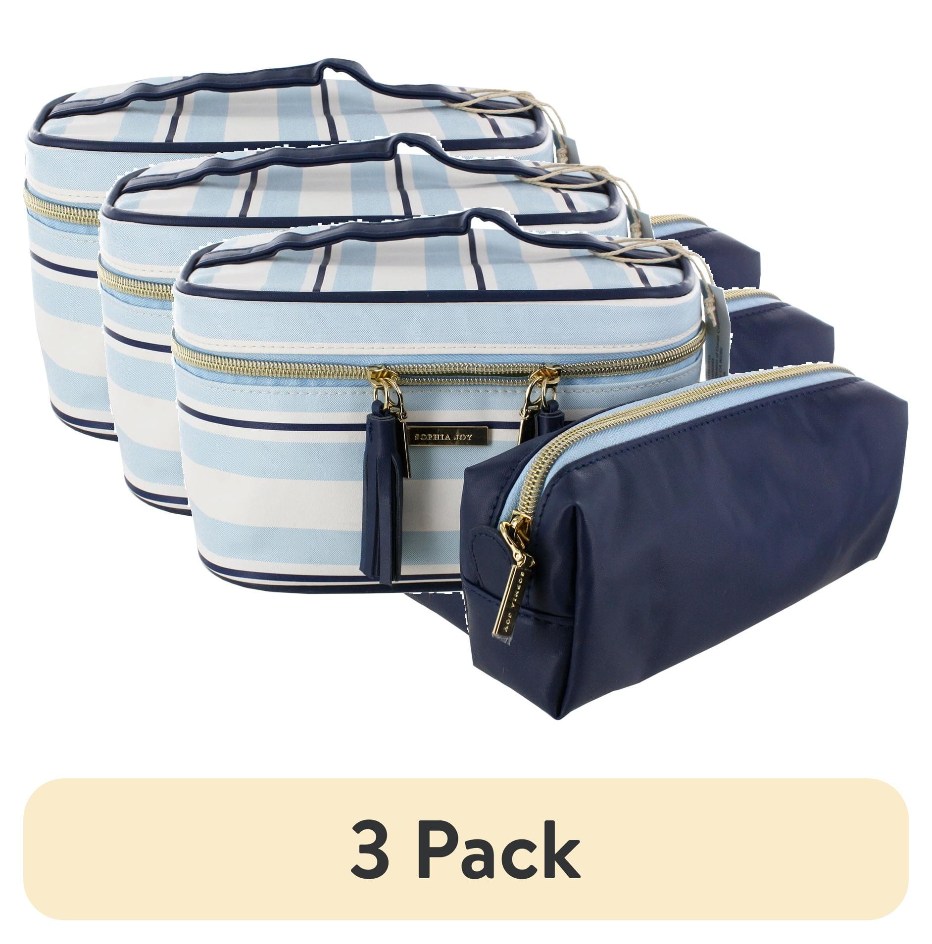(3 pack) Sophia Joy Striped Zippered Cosmetic Train Case, Blue/White, 2 ...