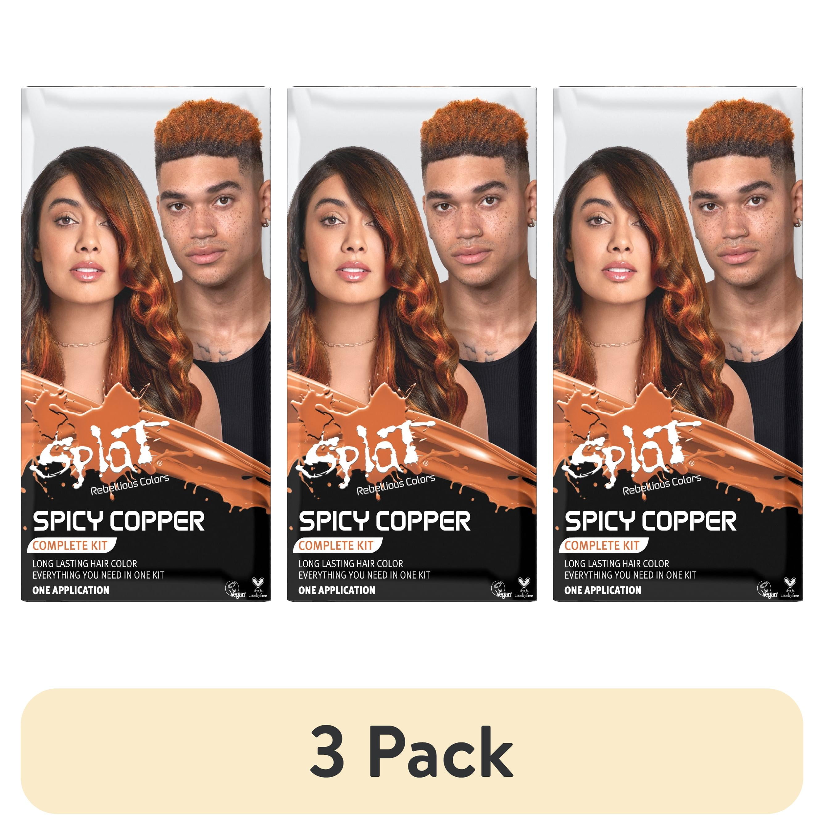(3 pack) Splat Original Complete Kit, Unisex Semi-Permanent Hair Dye with Bleach, Spicy Copper ...