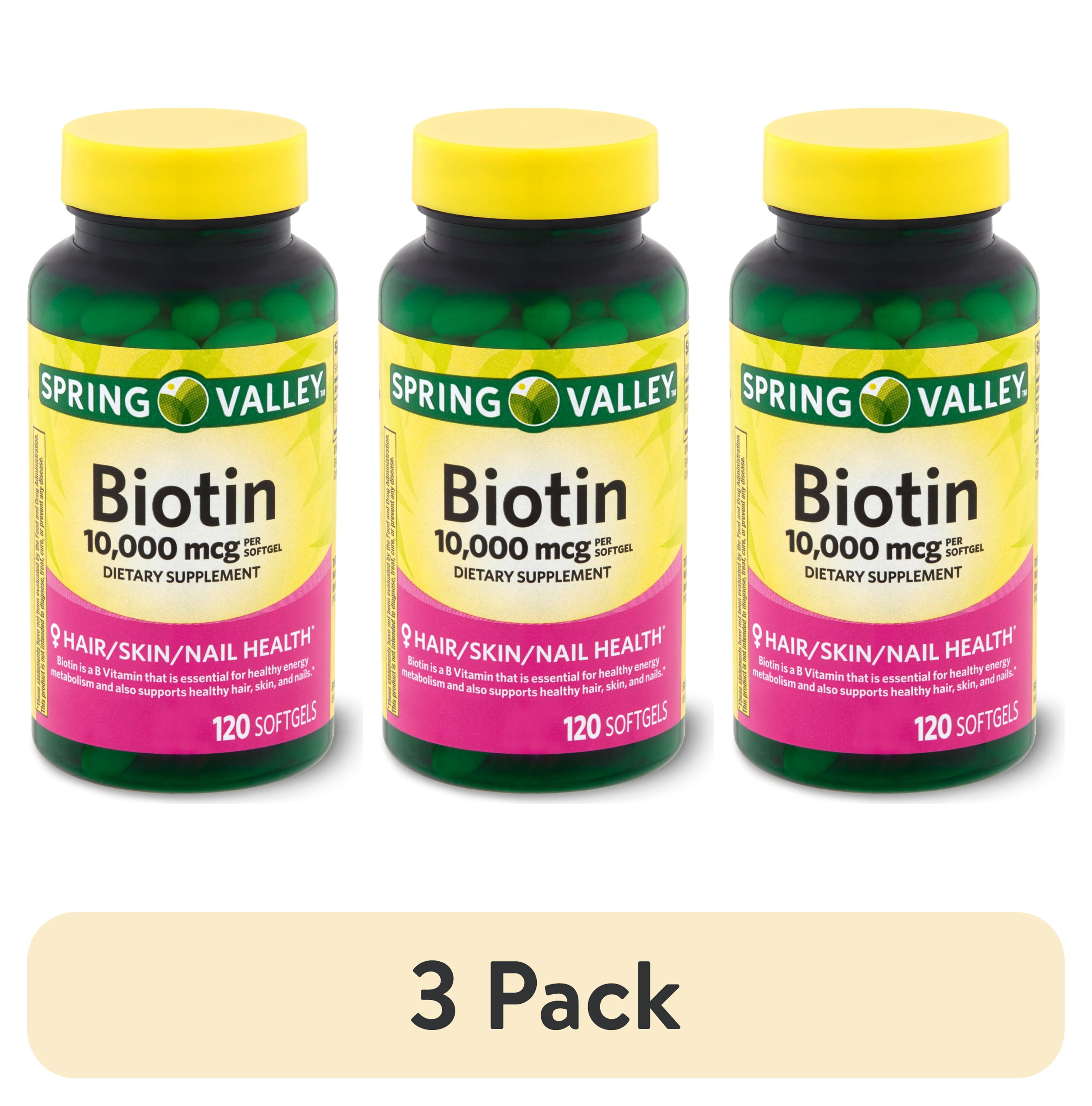 (3 pack) Spring Valley Biotin Dietary Supplement Softgels for Hair/Skin ...
