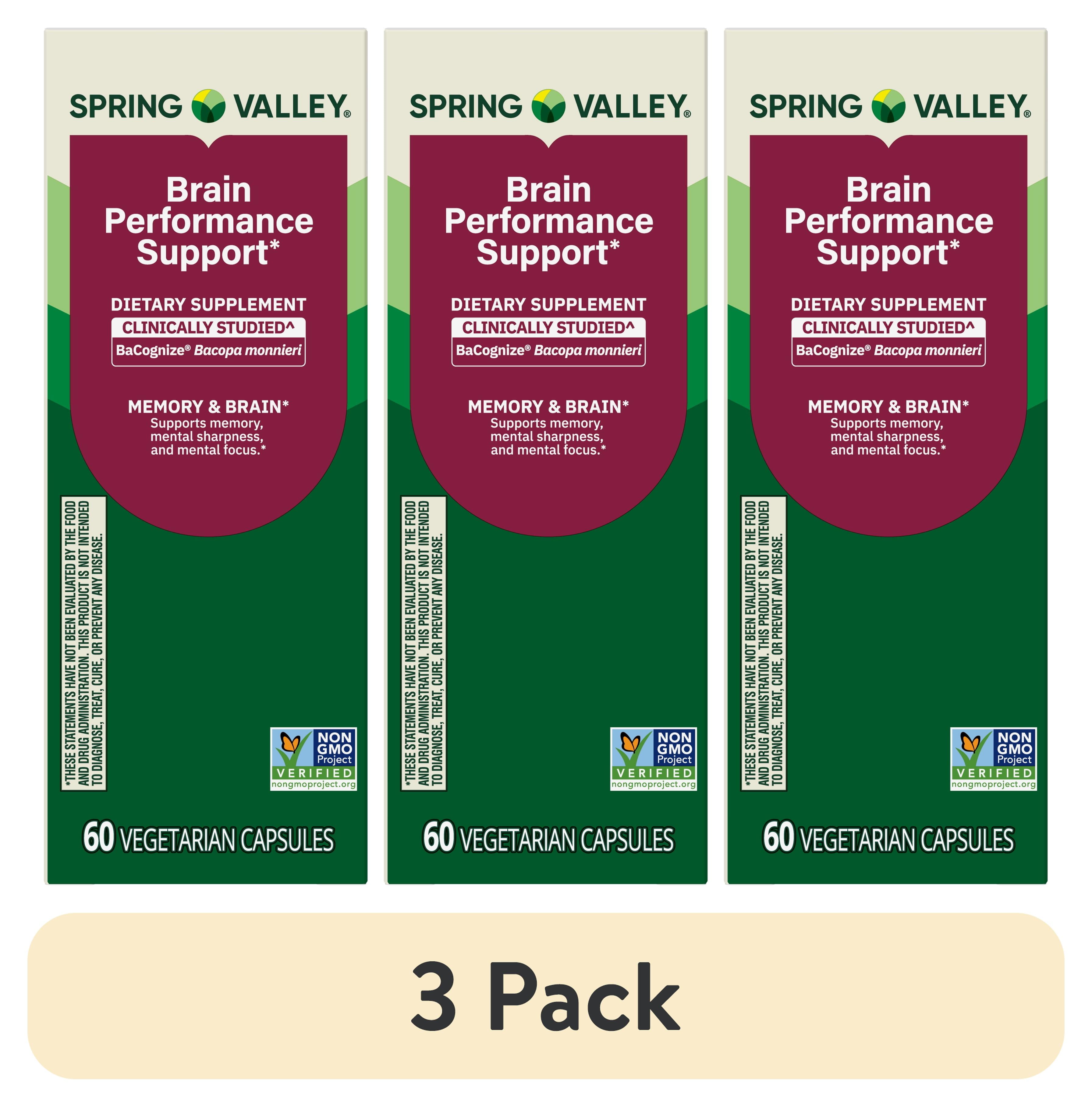 (3 pack) Spring Valley Brain Performance Memory Support Dietary Supplement Vegetarian Capsules ...