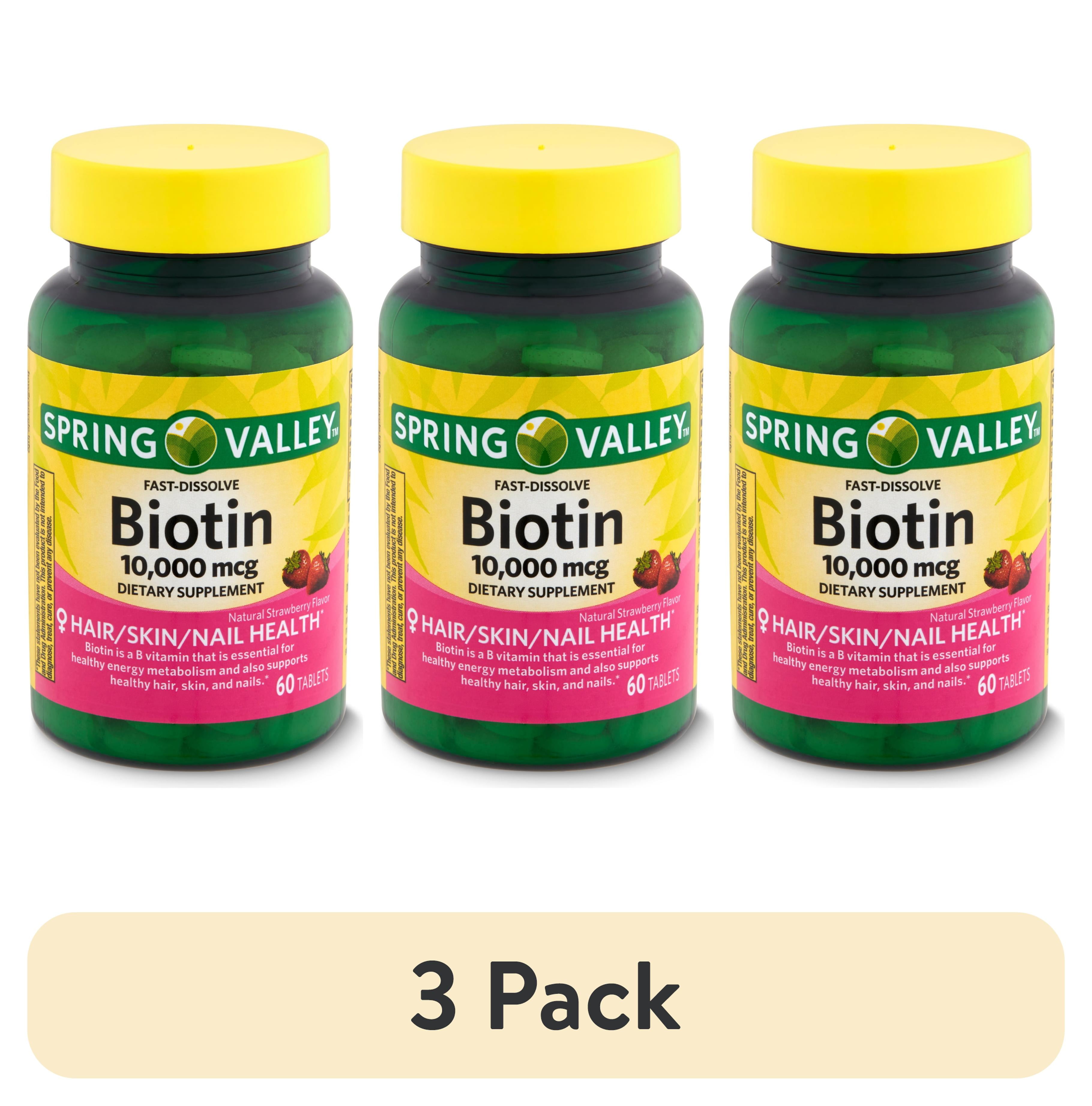 (3 pack) Spring Valley Fast-Dissolve Biotin Dietary Supplement Tablets ...