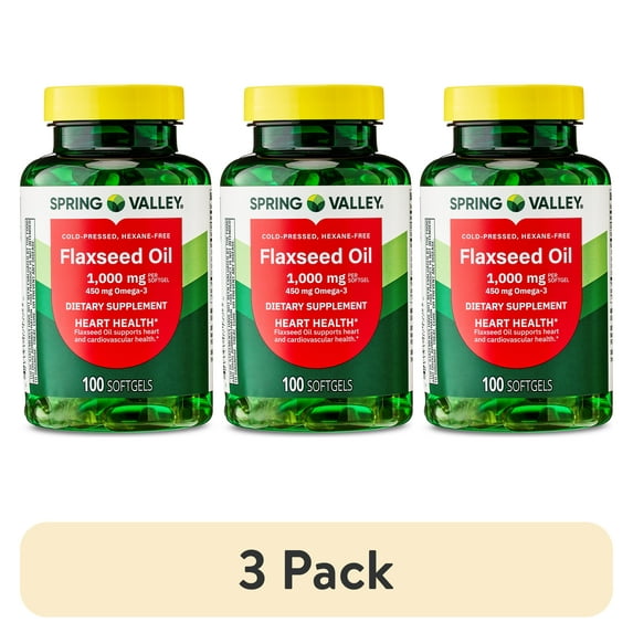 (3 pack) Spring Valley Flaxseed Oil Dietary Supplement Softgels for ...