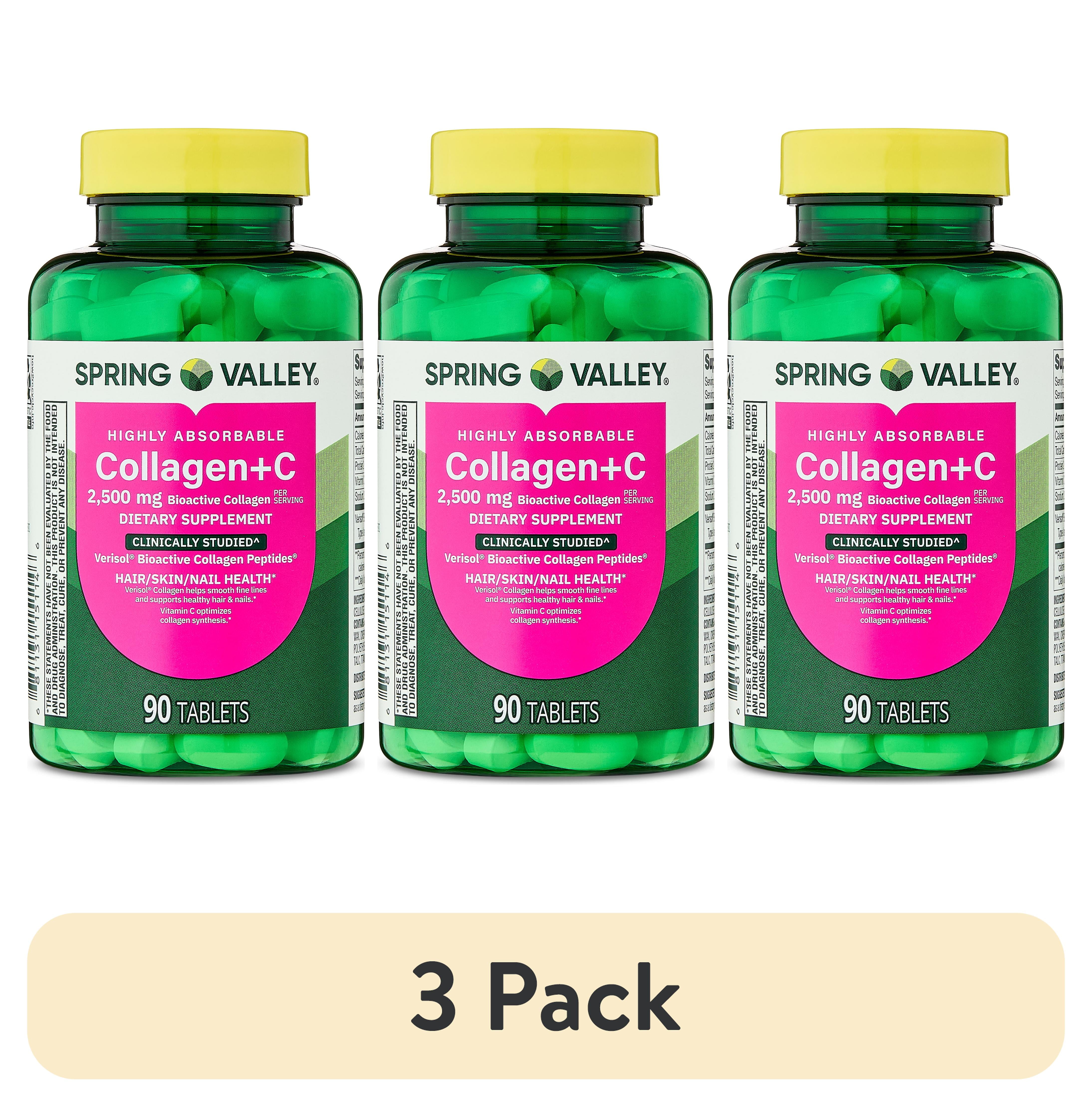 (3 pack) Spring Valley Highly Absorbable Collagen + C Tablets for Hair ...