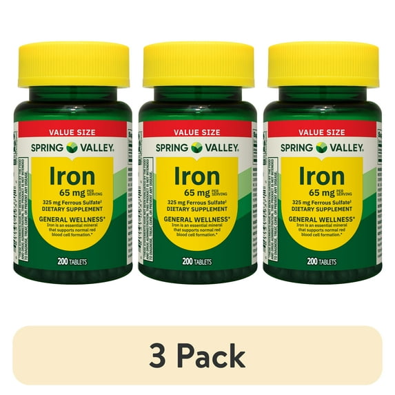 (3 pack) Spring Valley General Health & Wellness Iron Tablets Dietary ...