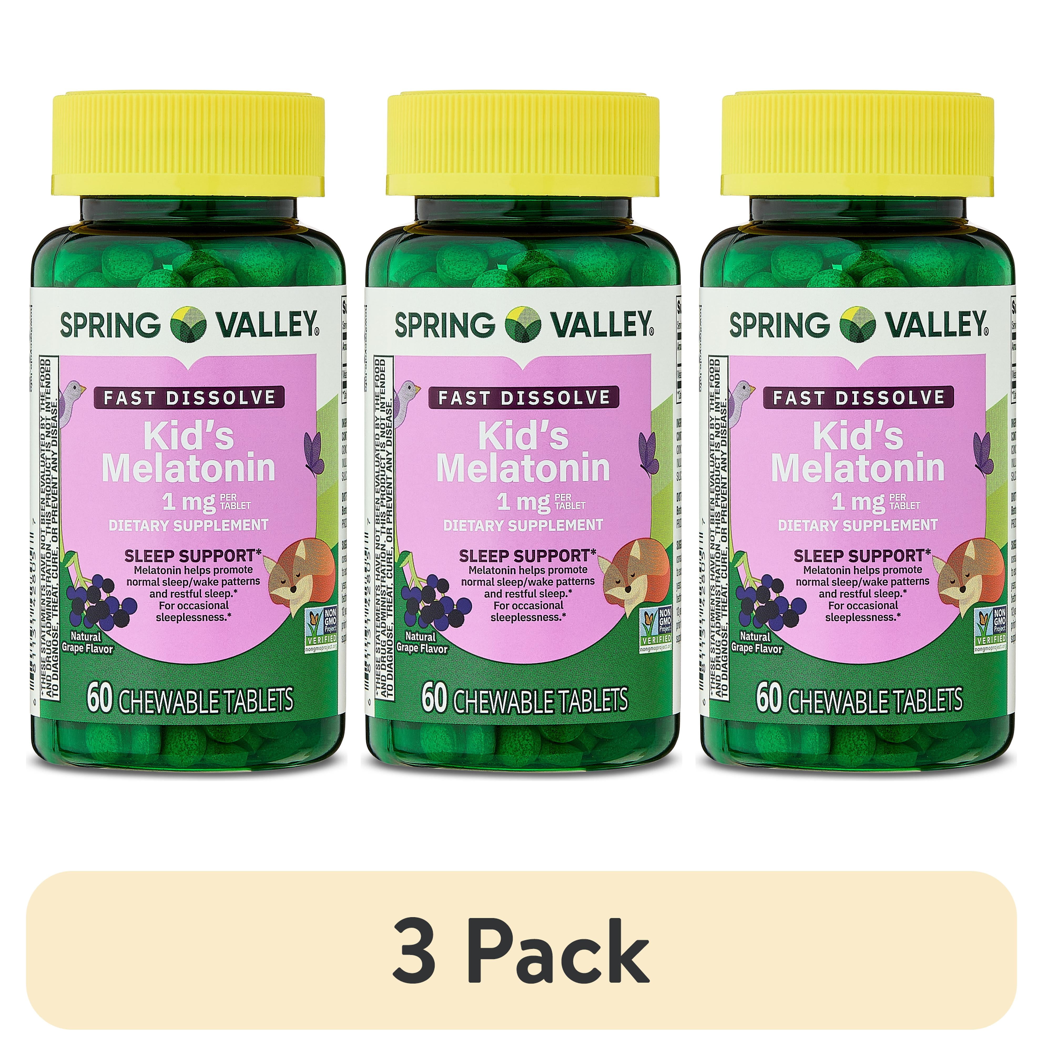 (3 pack) Spring Valley Kids Melatonin Chewable Tablets Sleep Support ...