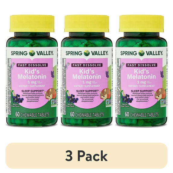 (3 pack) Spring Valley Kids Melatonin Chewable Tablets Sleep Support ...