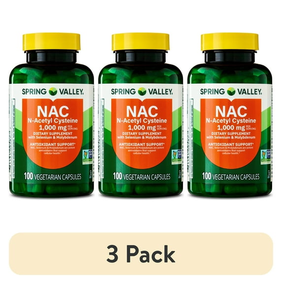 (3 pack) Spring Valley NAC Dietary Supplement Vegetarian Capsules for ...