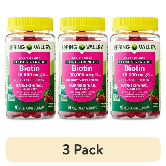 (3 pack) Spring Valley Organic Extra Strength Biotin Vegetarian Gummies ...