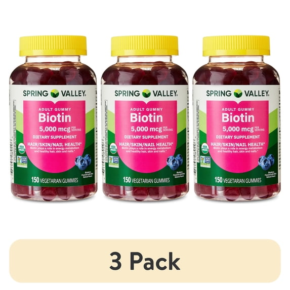 (3 pack) Spring Valley Organic Biotin Vegetarian Gummies, Blueberry ...