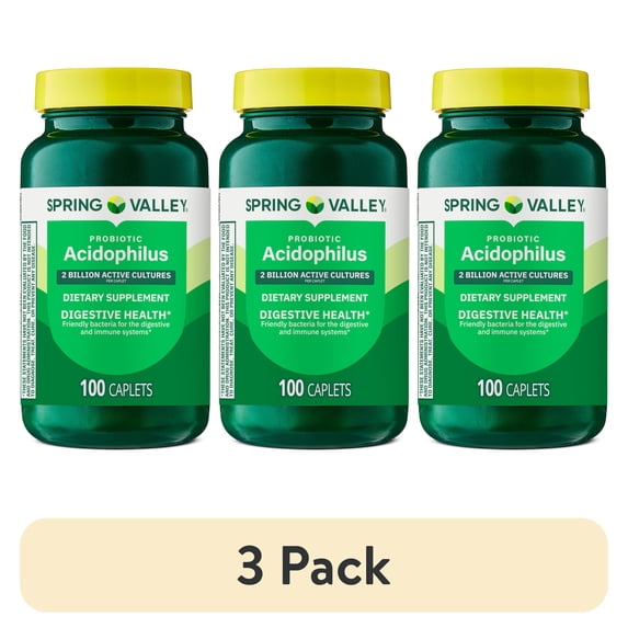 (3 pack) Spring Valley Probiotic Acidophilus Caplets for Digestive ...