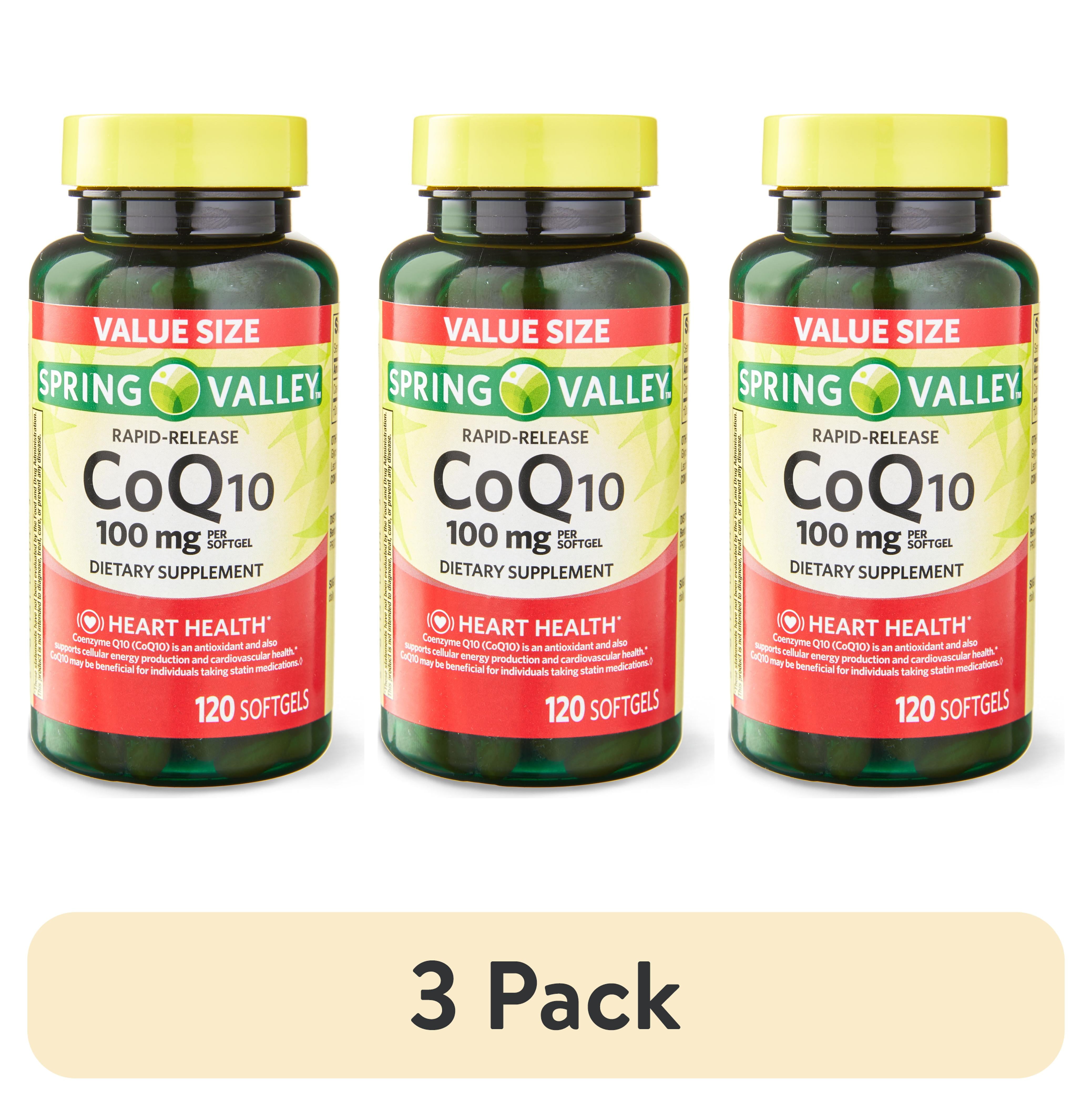 (3 pack) Spring Valley Rapid-Release CoQ10 Heart Health Dietary Supplement Softgels, 100 mg, 120 ...