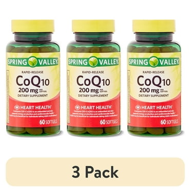 (3 pack) Spring Valley Rapid Release CoQ10 Softgels, 200mg, 150 Count - Walmart.com