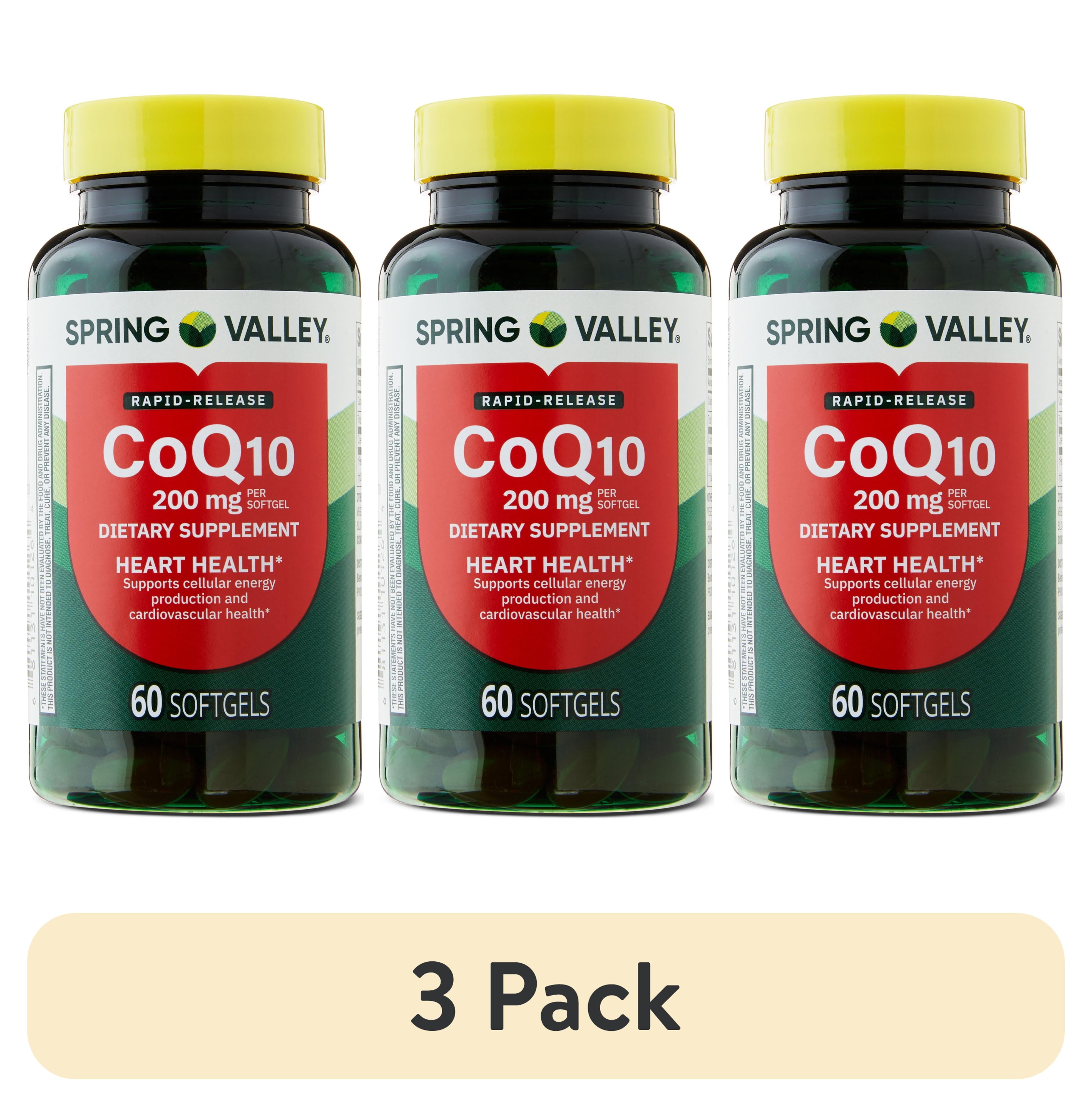 (3 pack) Spring Valley Rapid-Release CoQ10 Dietary Supplement Softgels for Heart Health, 200 mg ...