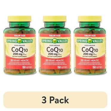 (3 pack) Spring Valley Rapid-Release CoQ10 Heart Health Dietary Supplement Softgels, 100 mg, 120 ...