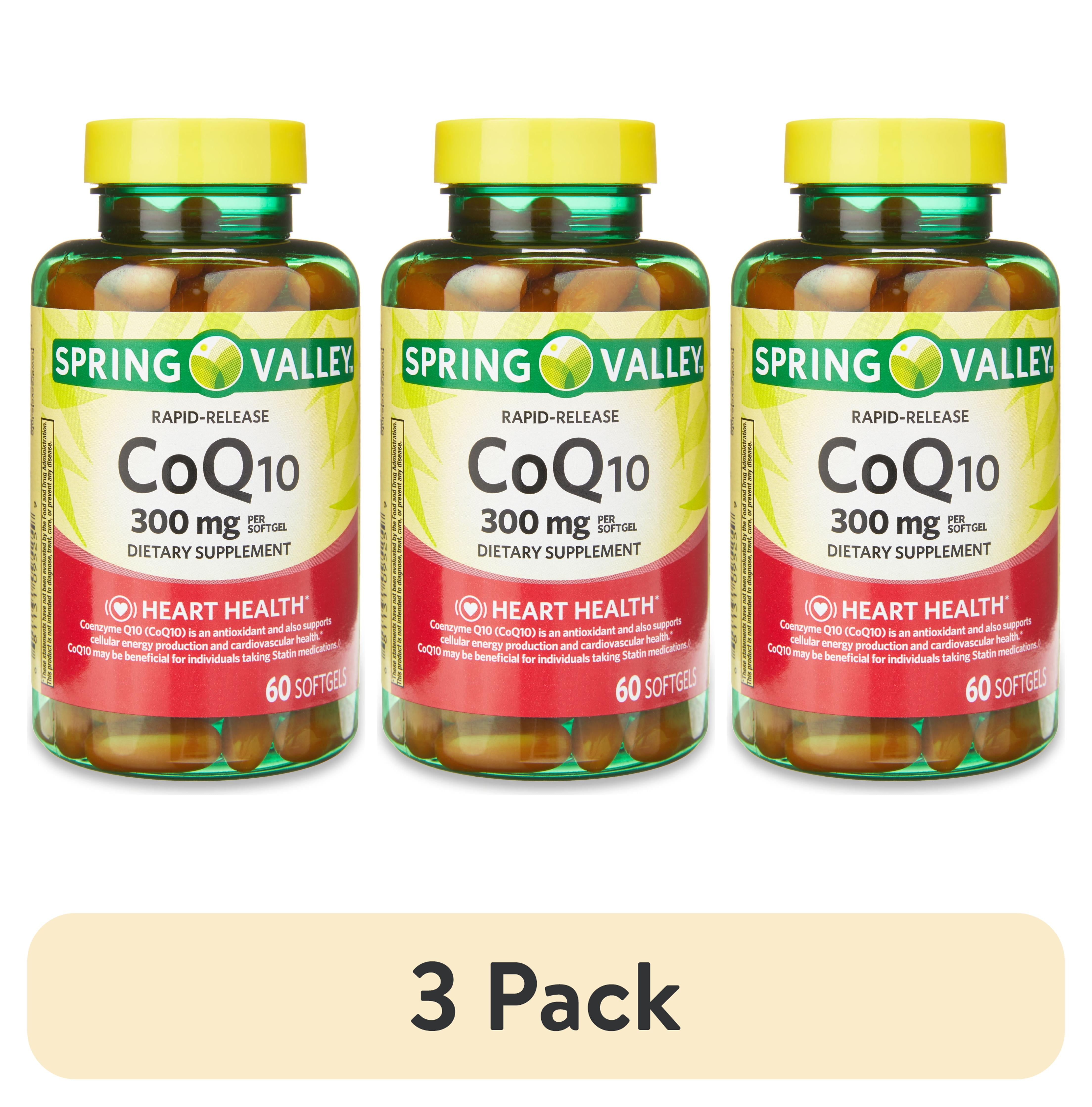 (3 pack) Spring Valley Rapid-Release CoQ10 Dietary Supplement Softgels for Heart Health, 300 mg ...