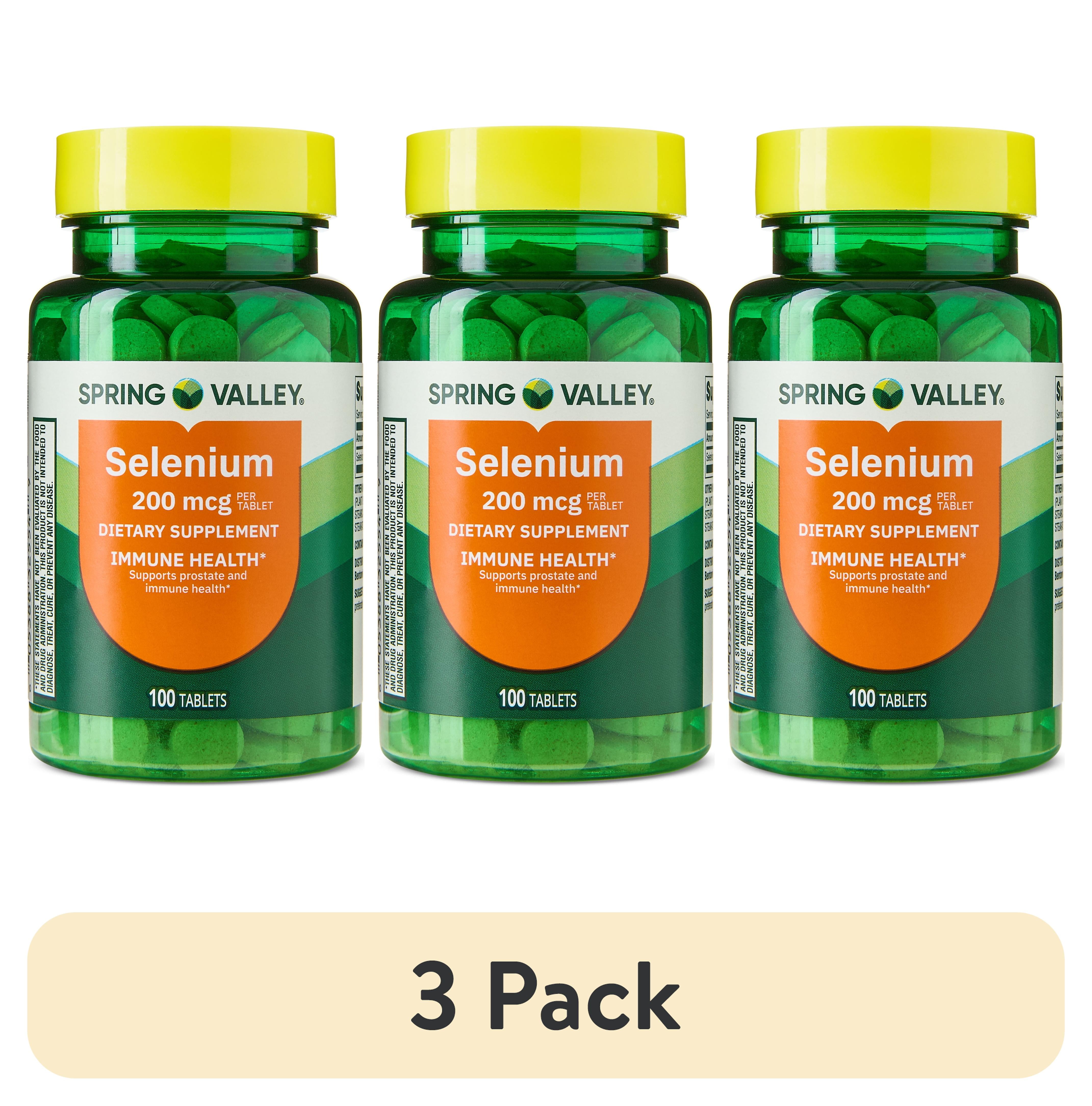 (3 pack) Spring Valley Selenium Dietary Supplement Tablets for Immune Health, 200 mcg, 100 Count ...
