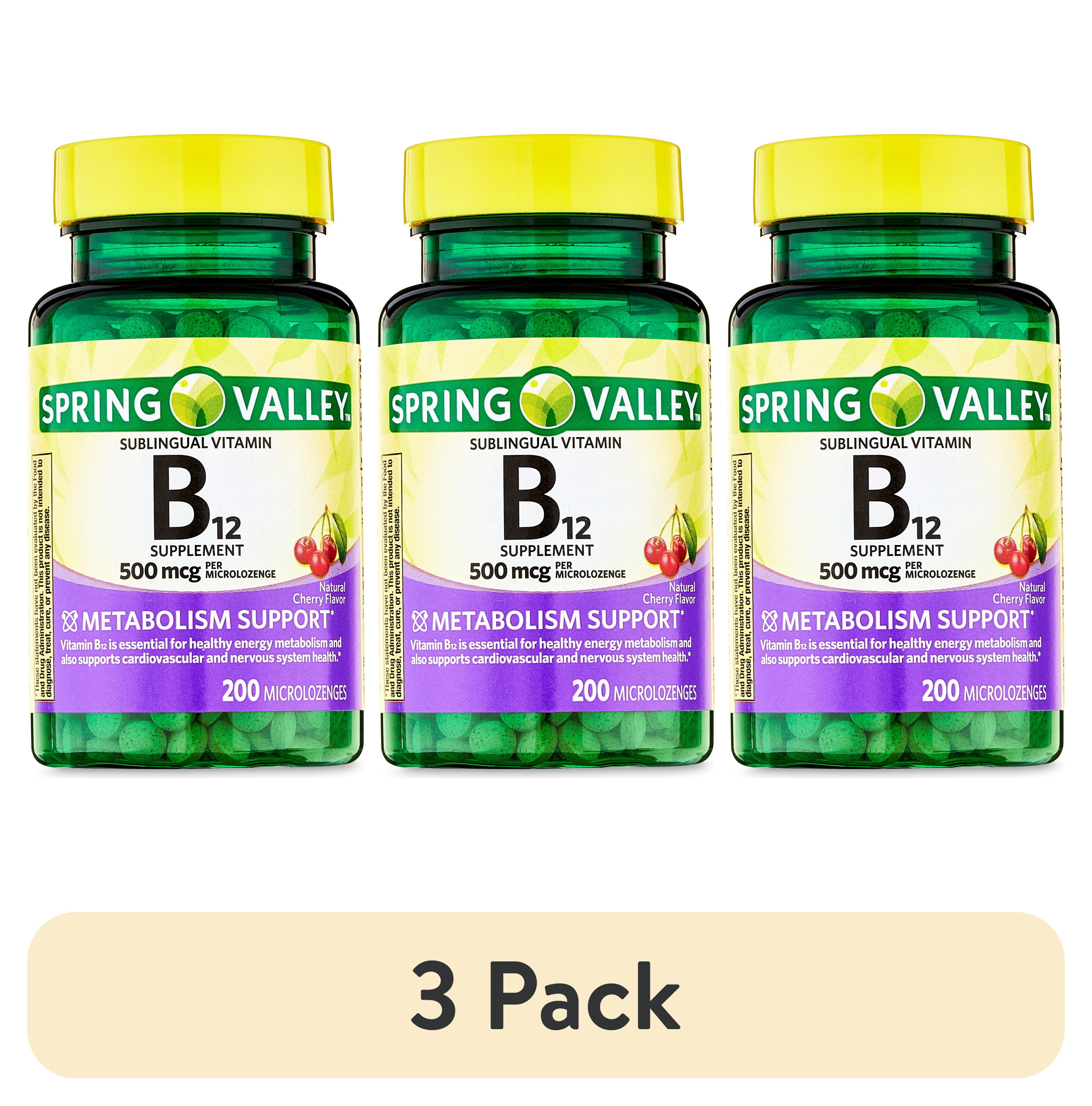 (3 pack) Spring Valley Sublingual Vitamin B12 Supplement Microlozenges ...