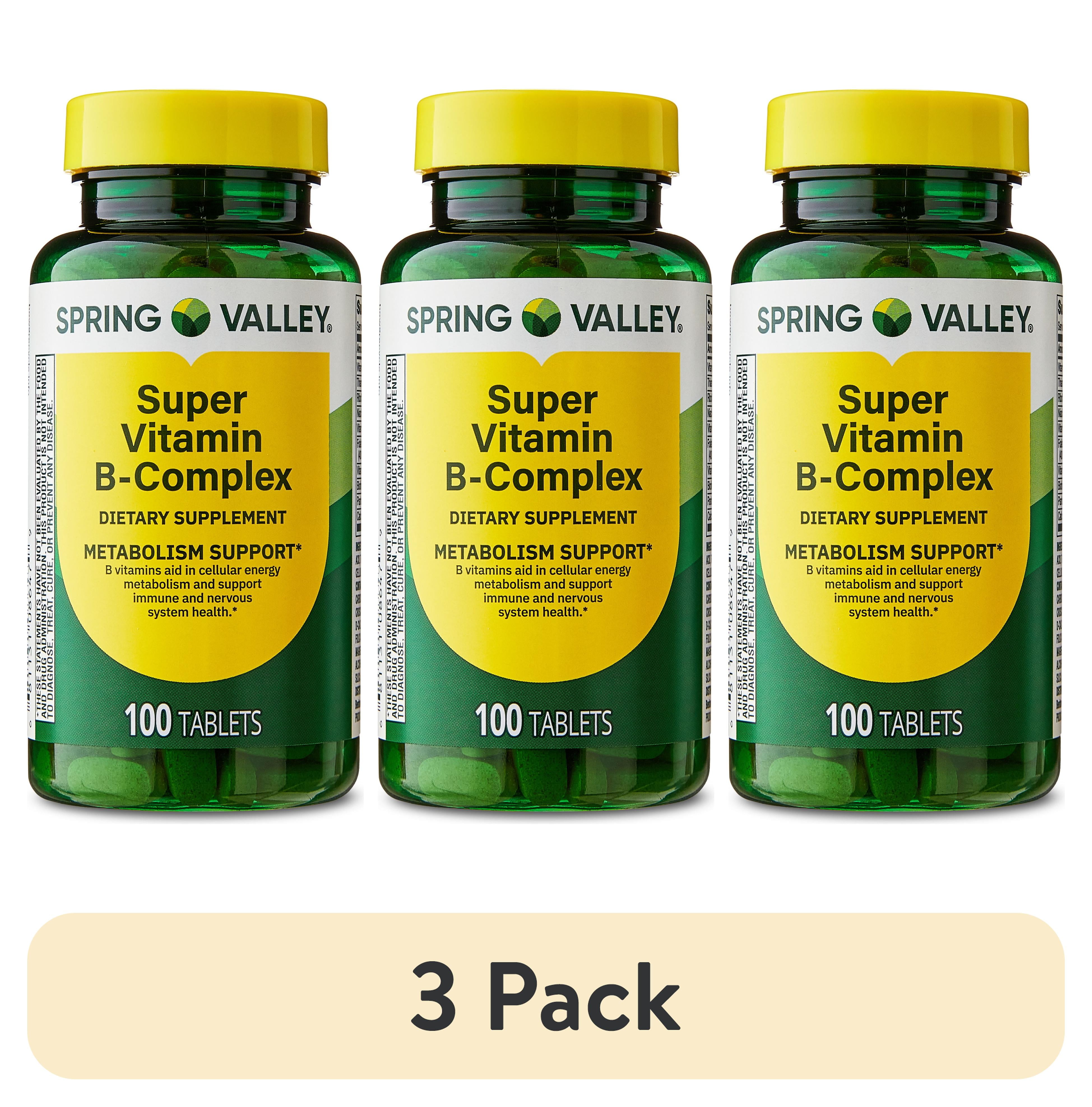 (3 pack) Spring Valley Super Vitamin B-Complex Dietary Supplement, 100 ...
