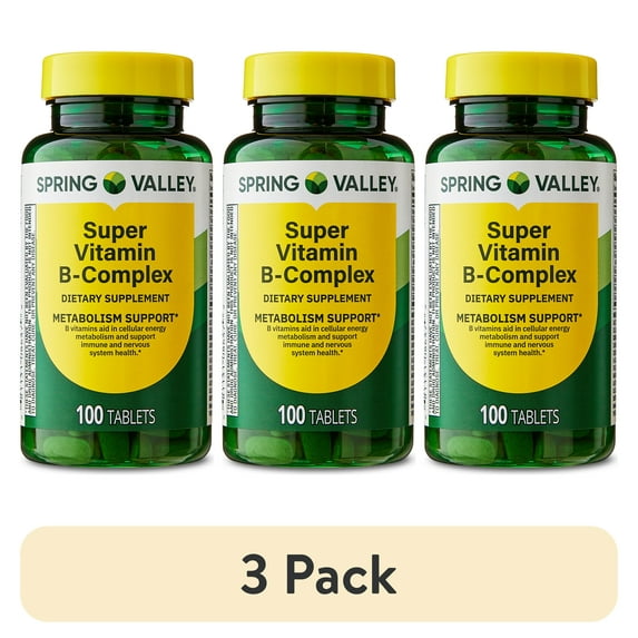 (3 pack) Spring Valley Super Vitamin B-Complex Dietary Supplement, 100 ...