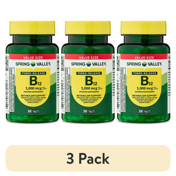 (3 pack) Spring Valley Vitamin B12 Supplement Timed-Release Tablets ...