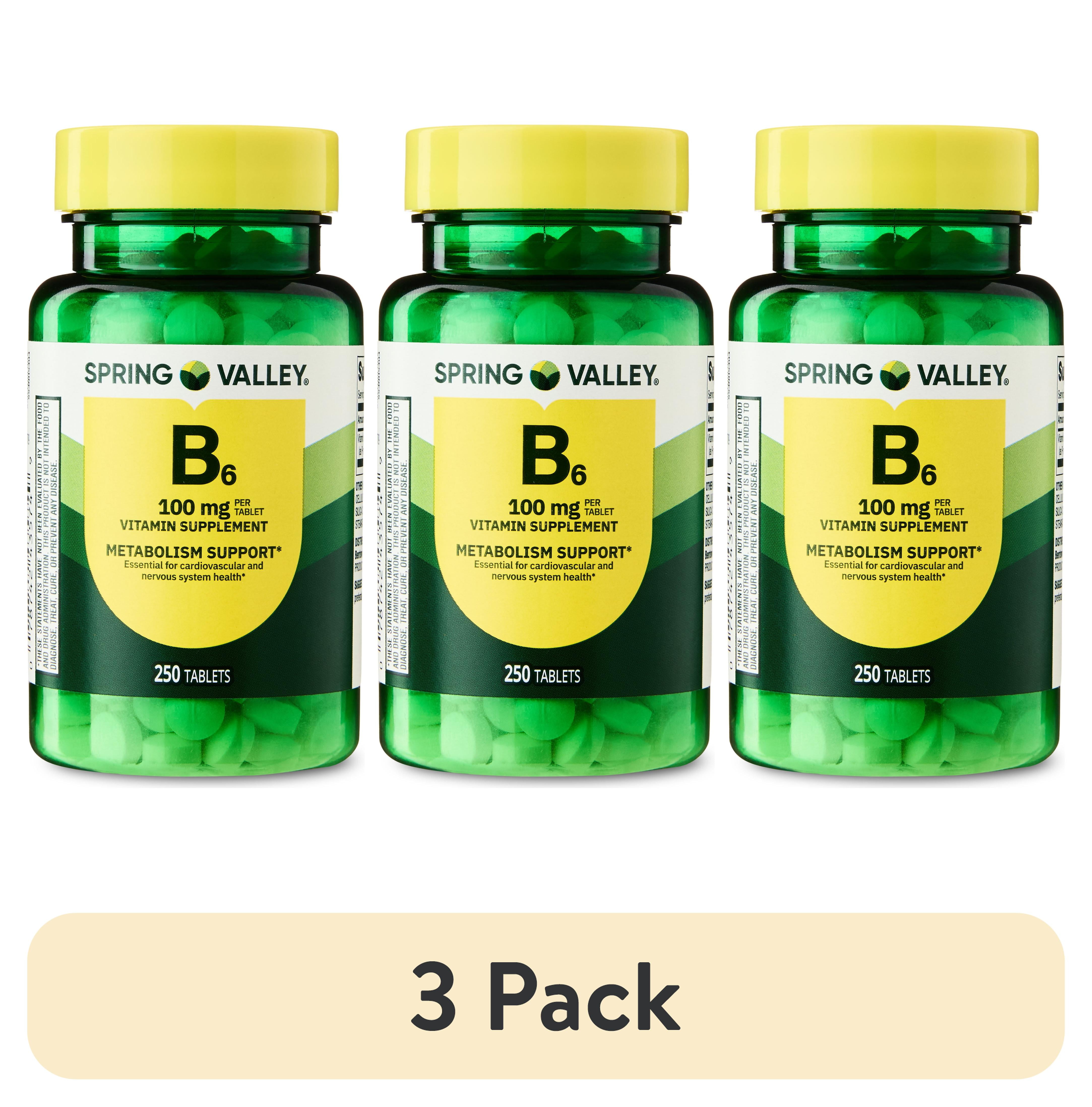 (3 pack) Spring Valley Vitamin B6 Supplement, 100 mg, 250 Count ...
