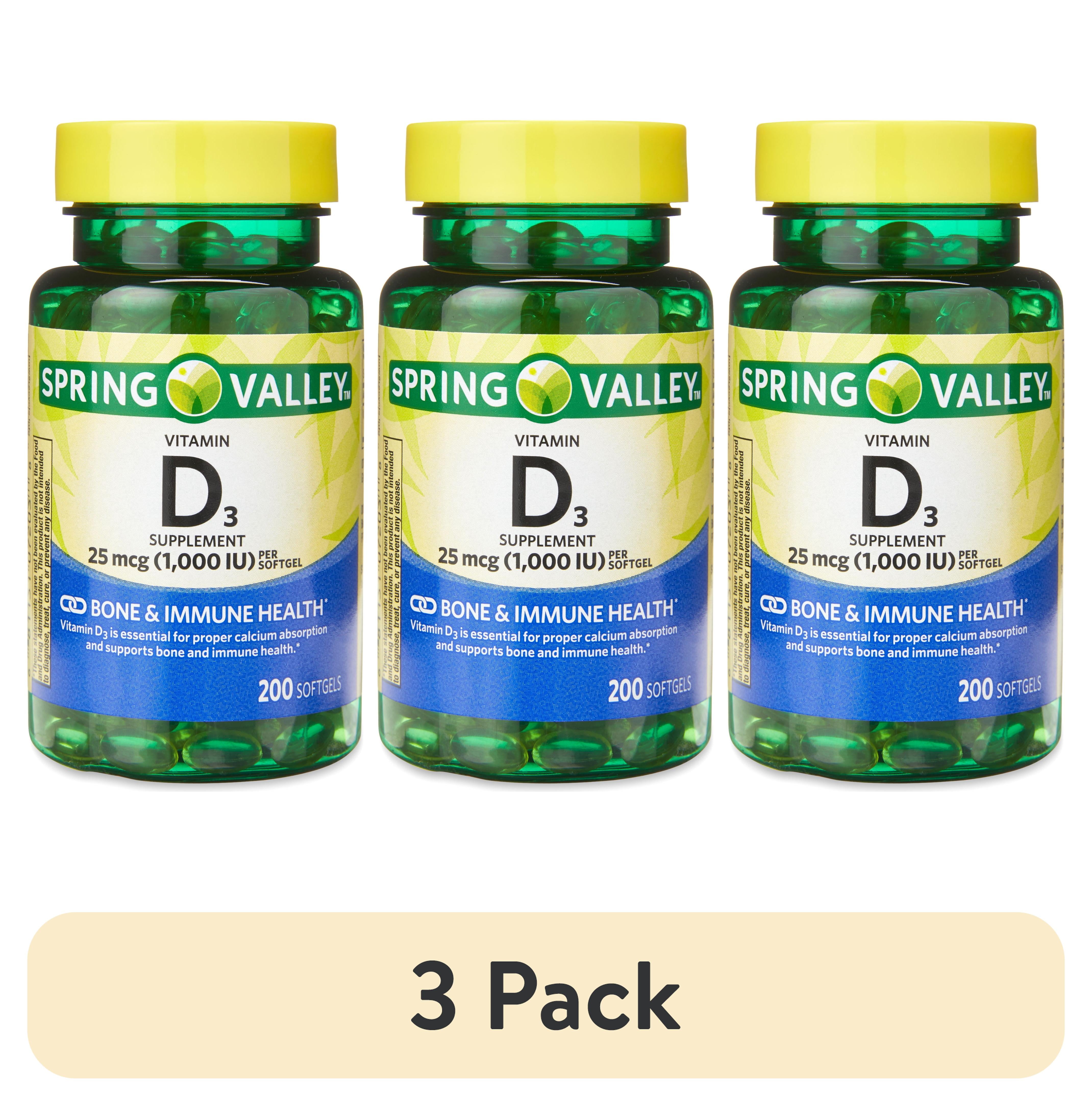 (3 pack) Spring Valley Vitamin D3 Supplement Softgels for Bone and ...