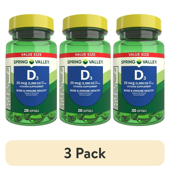 Spring Valley Vitamin D3 Softgels,10 mcg (400 IU), 200 Count ...