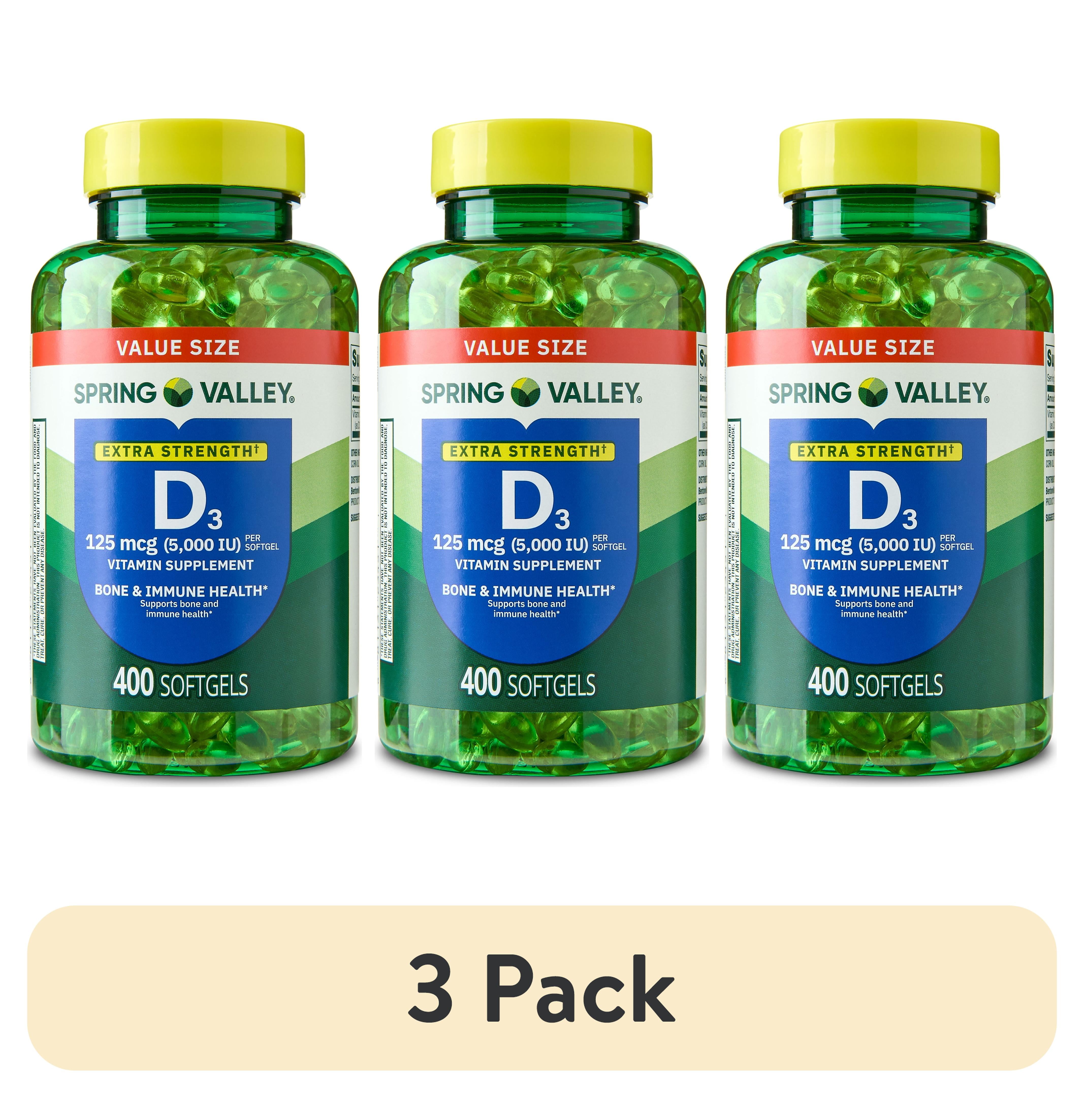 (3 pack) Spring Valley Extra Strength Vitamin D3, 125 mcg (5000 IU ...