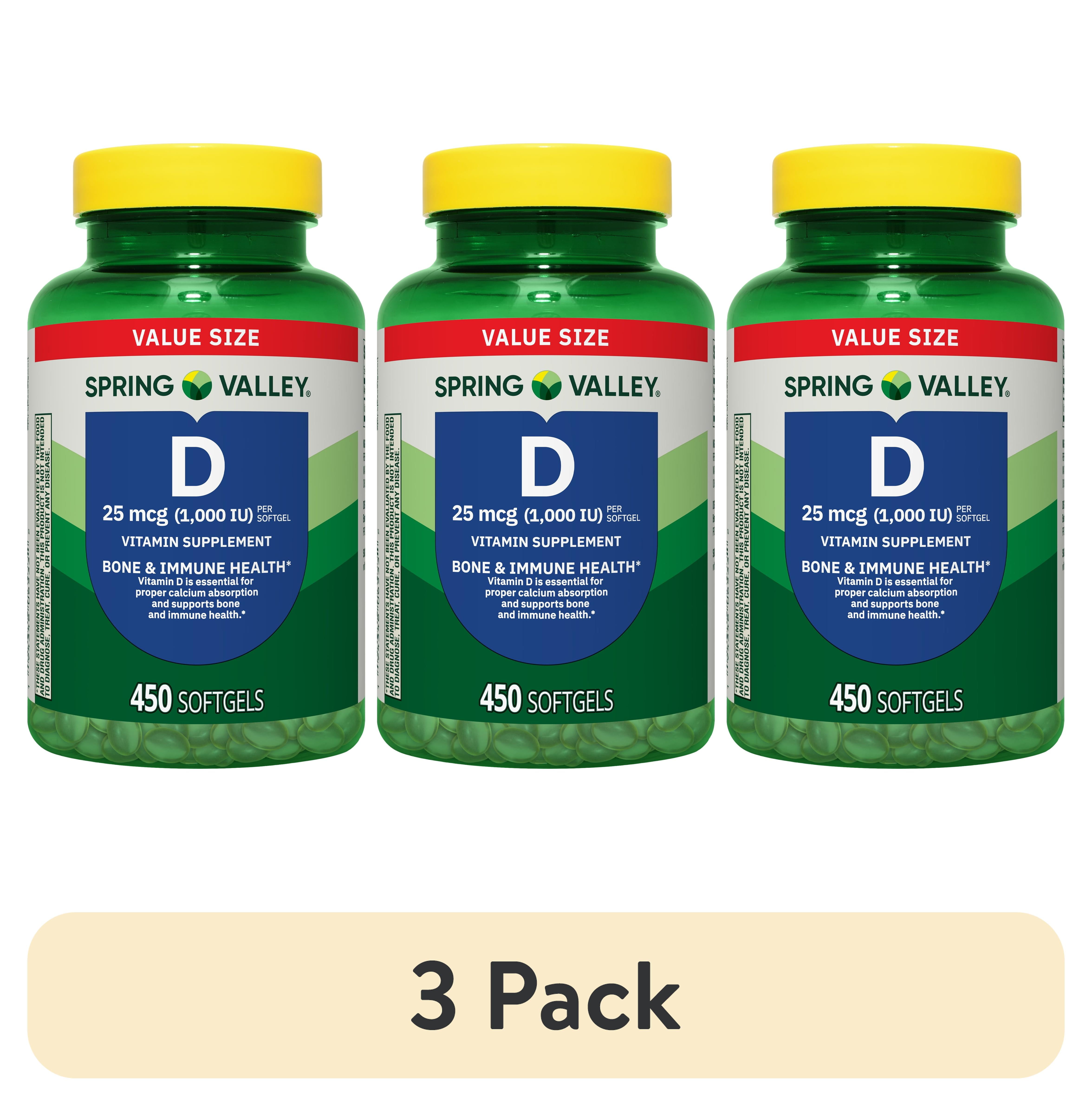 (3 pack) Spring Valley Vitamin D3 Supplement Softgels for Bone and ...