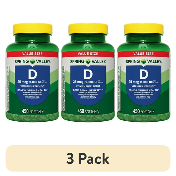 Spring Valley Vitamin D3 Softgels, 25 mcg (1000 IU), 450 Count ...