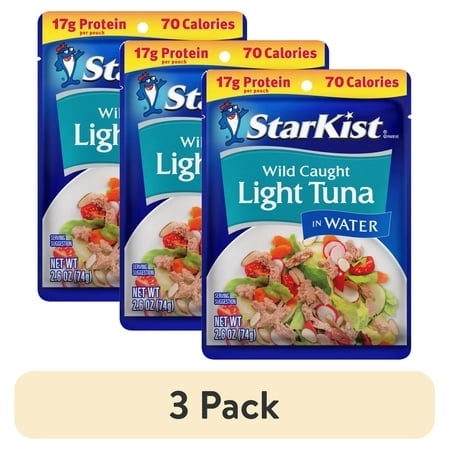 (3 pack) StarKist Light Tuna in Water, 17g Protein, 2.6 oz Pouch ...