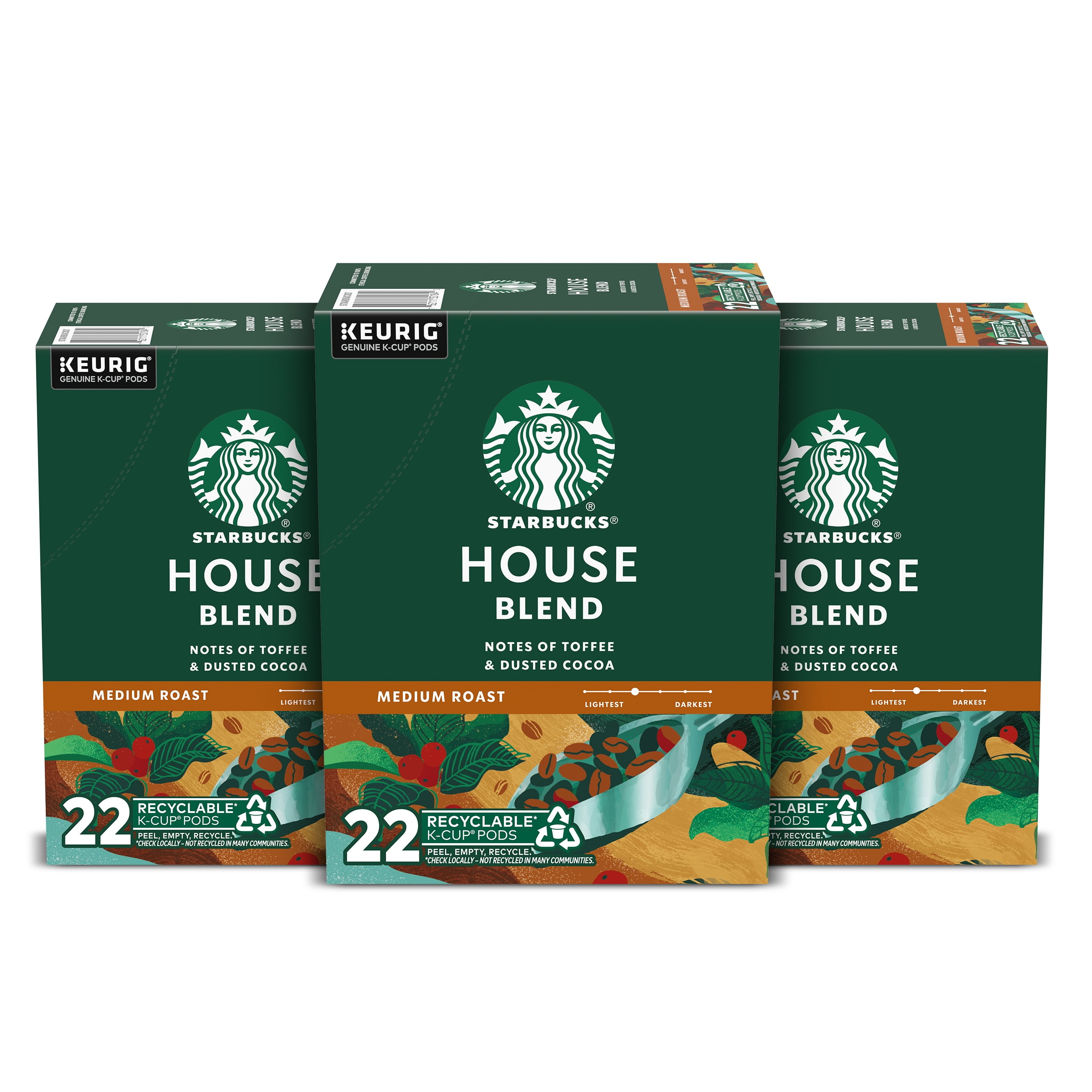 (3 pack) Starbucks House Blend, Medium Roast K-Cup Coffee Pods, 22 ...