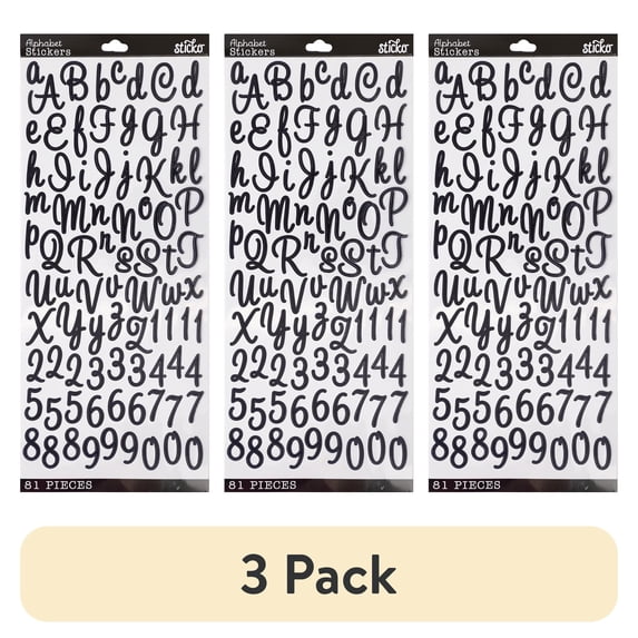 (3 pack) Sticko Large Black Sweetheart Script Vinyl Alphabet Stickers ...