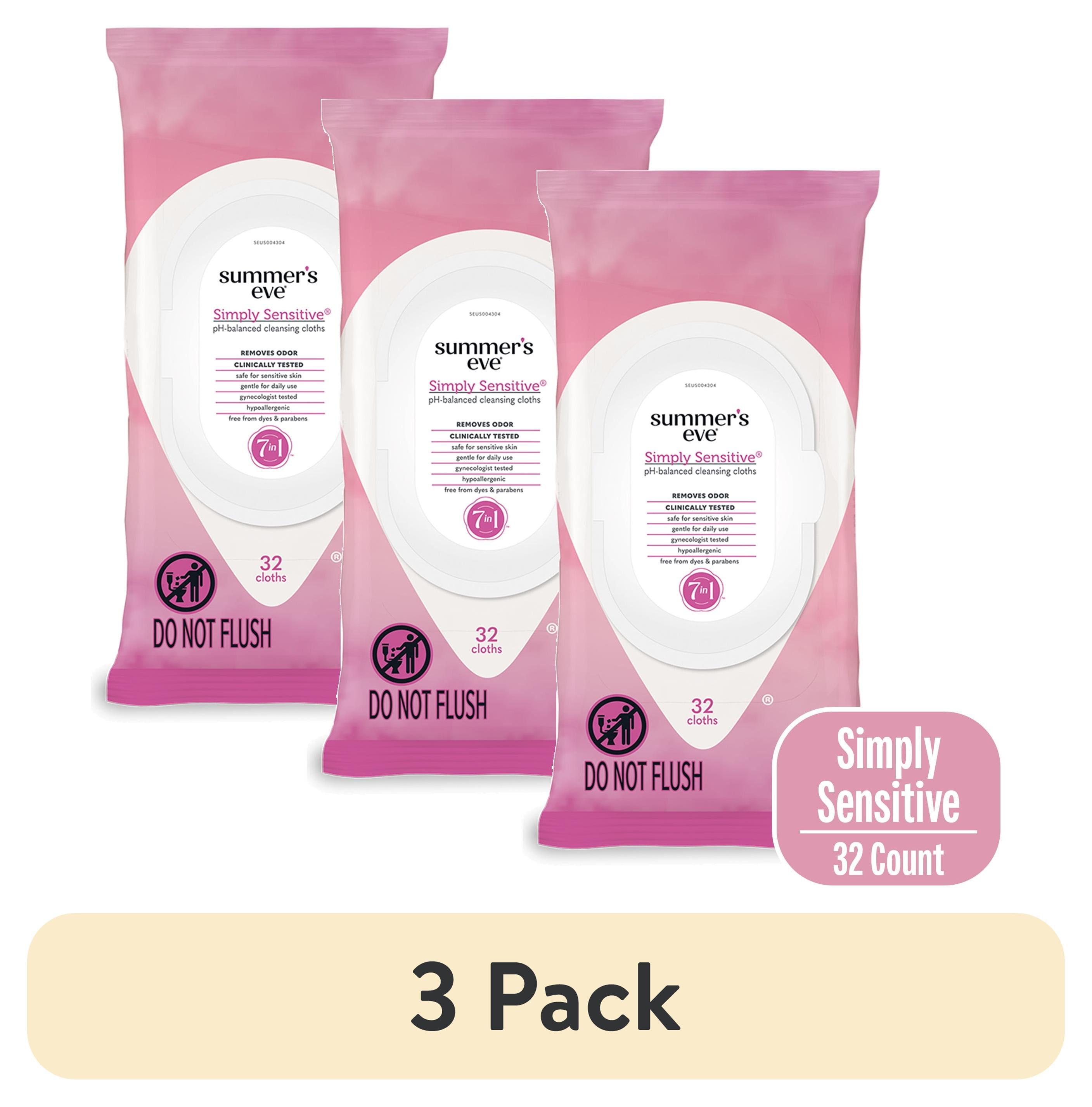 (3 pack) Summer’s Eve Simply Sensitive Gentle Daily Feminine Wipes, 32 ...