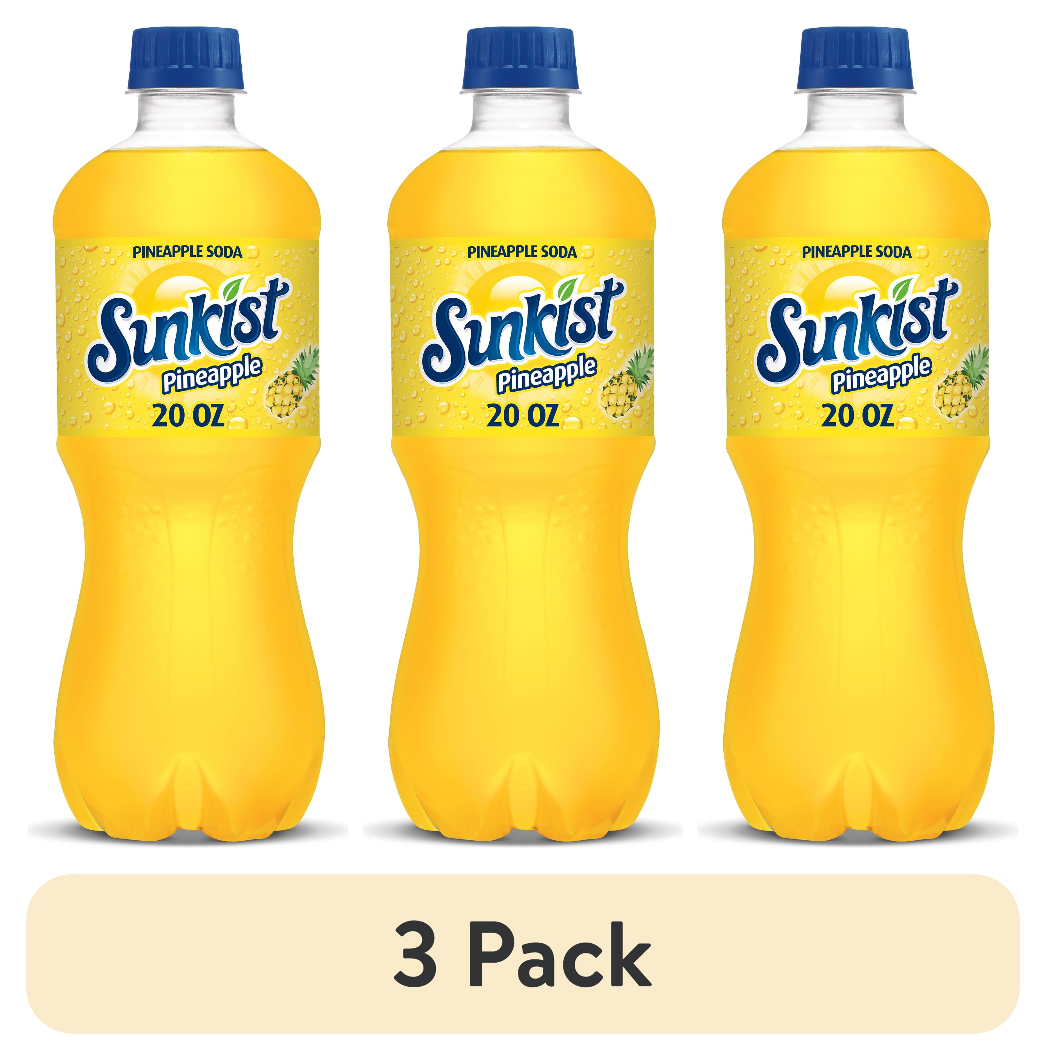 (3 pack) Sunkist Caffeine Free Pineapple Soda Pop, 20 fl oz, Bottle ...