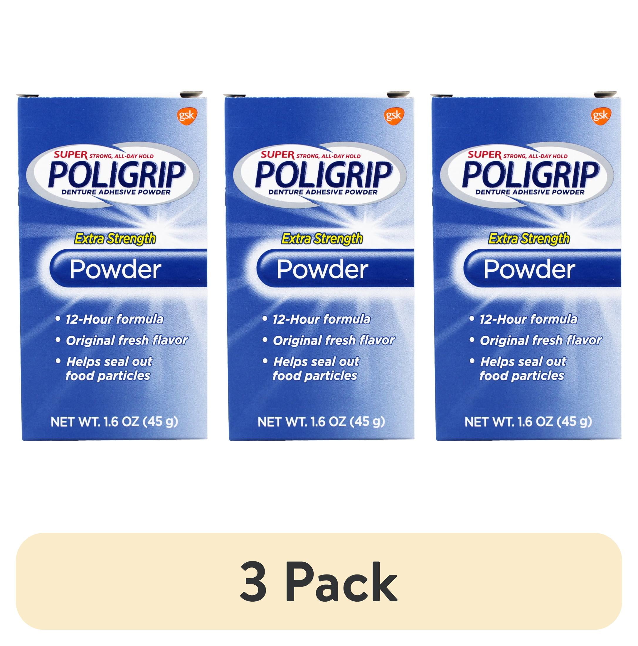 (3 pack) Super Poligrip Denture Adhesive Powder Extra Strength - 1.6 oz ...