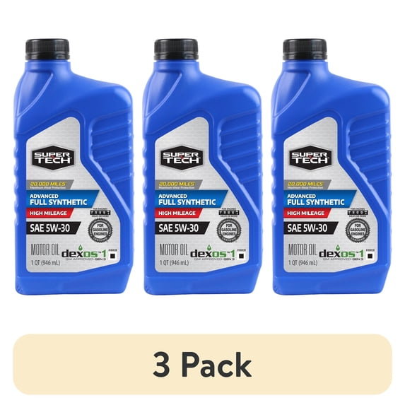 (3 pack) Super Tech Advanced High Mileage Full Synthetic SAE 5W-30 ...