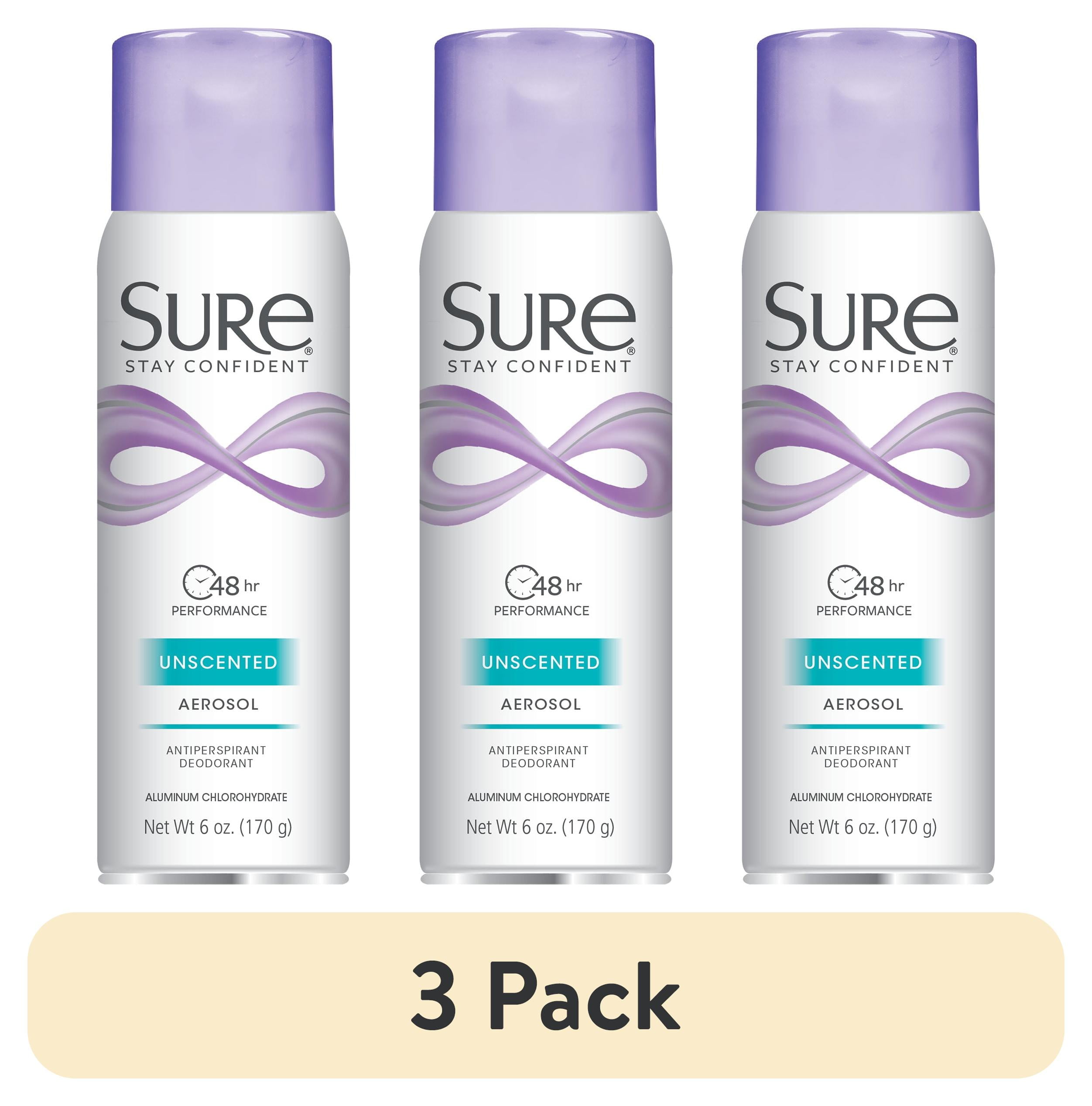 (3 pack) Sure Anti-Perspirant Deodorant Spray, Unscented, Women, 6 oz ...