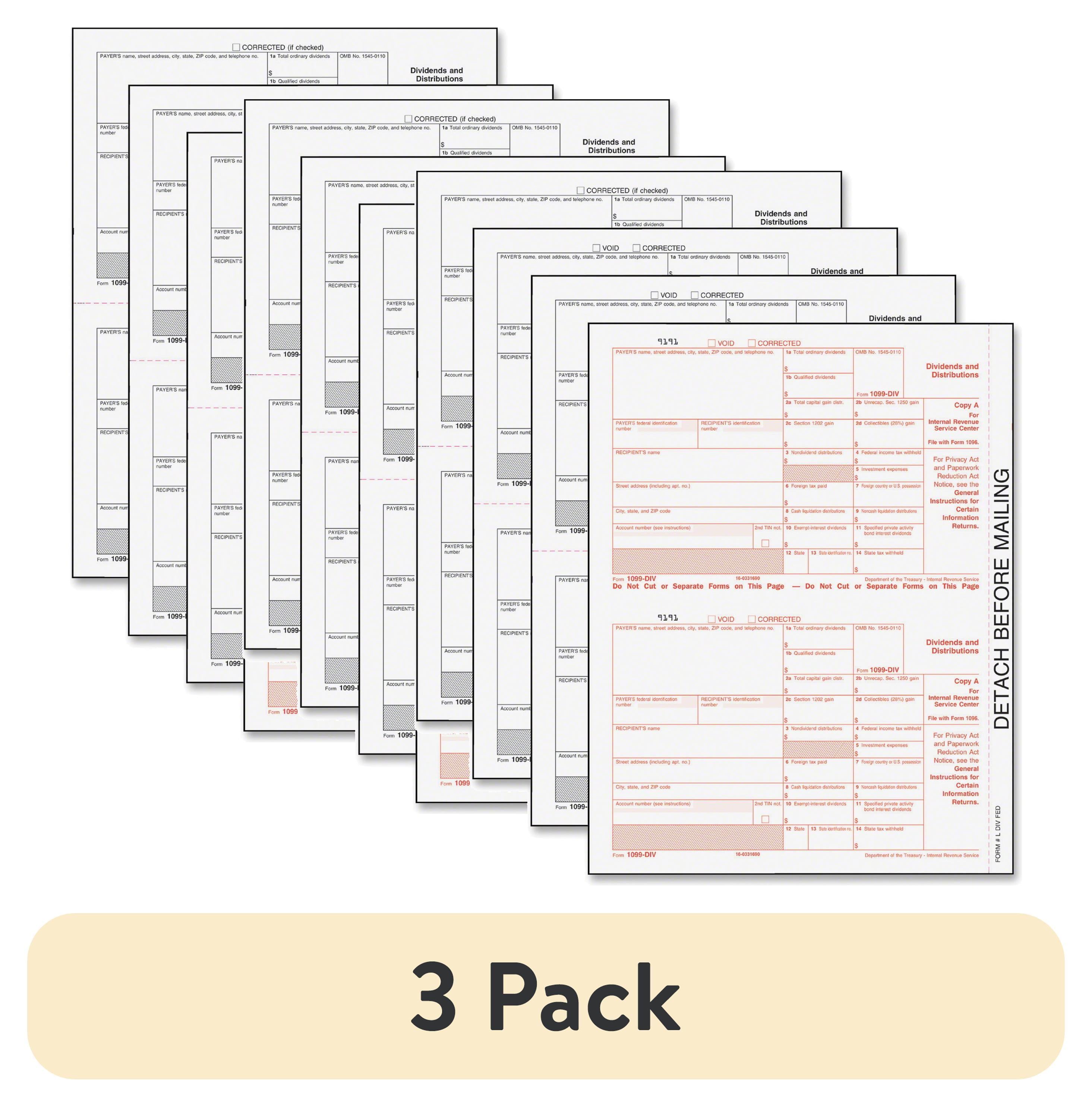 (3 pack) TOPS, TOP22973, IRS Approved 5-part 1099-DIV KIT Tax Forms, 24 ...