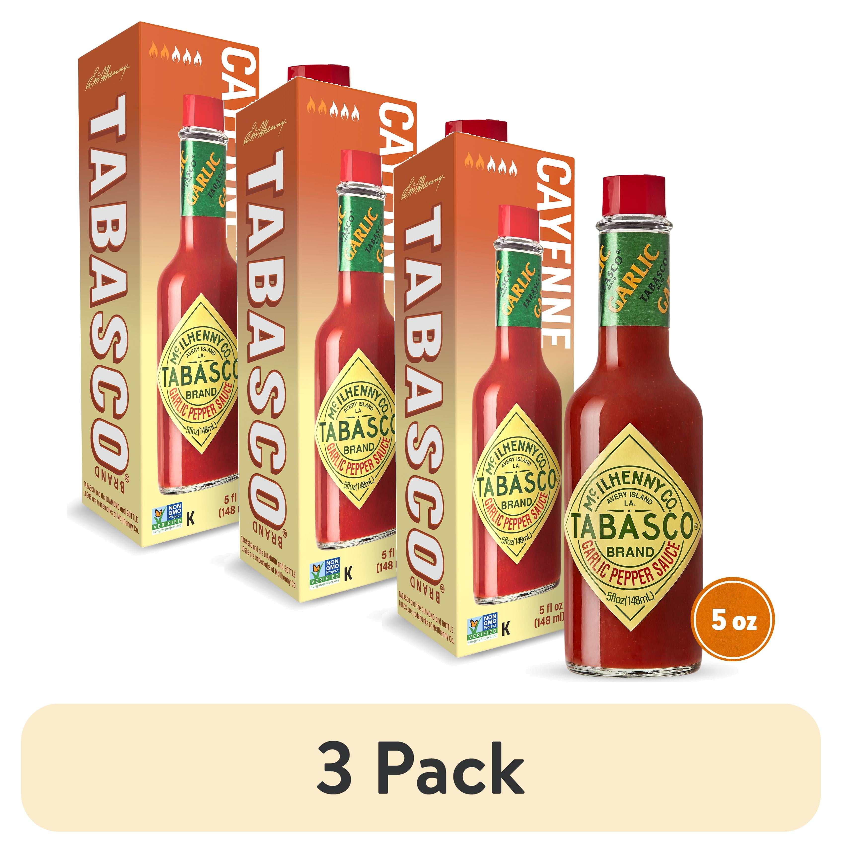 (3 pack) Tabasco Garlic Pepper Sauce, 5 oz, Regular Glass Bottle ...