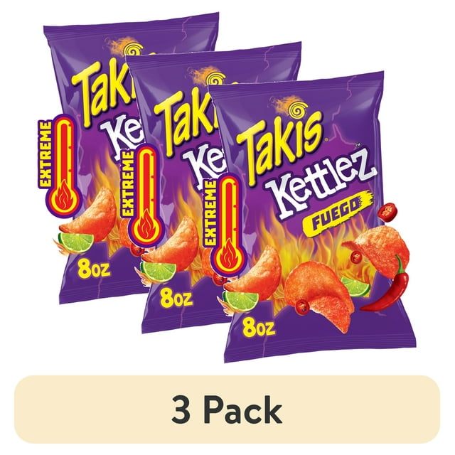 (3 pack) Takis Fuego Kettlez 8 oz Sharing Size Bag, Hot Chili Pepper ...
