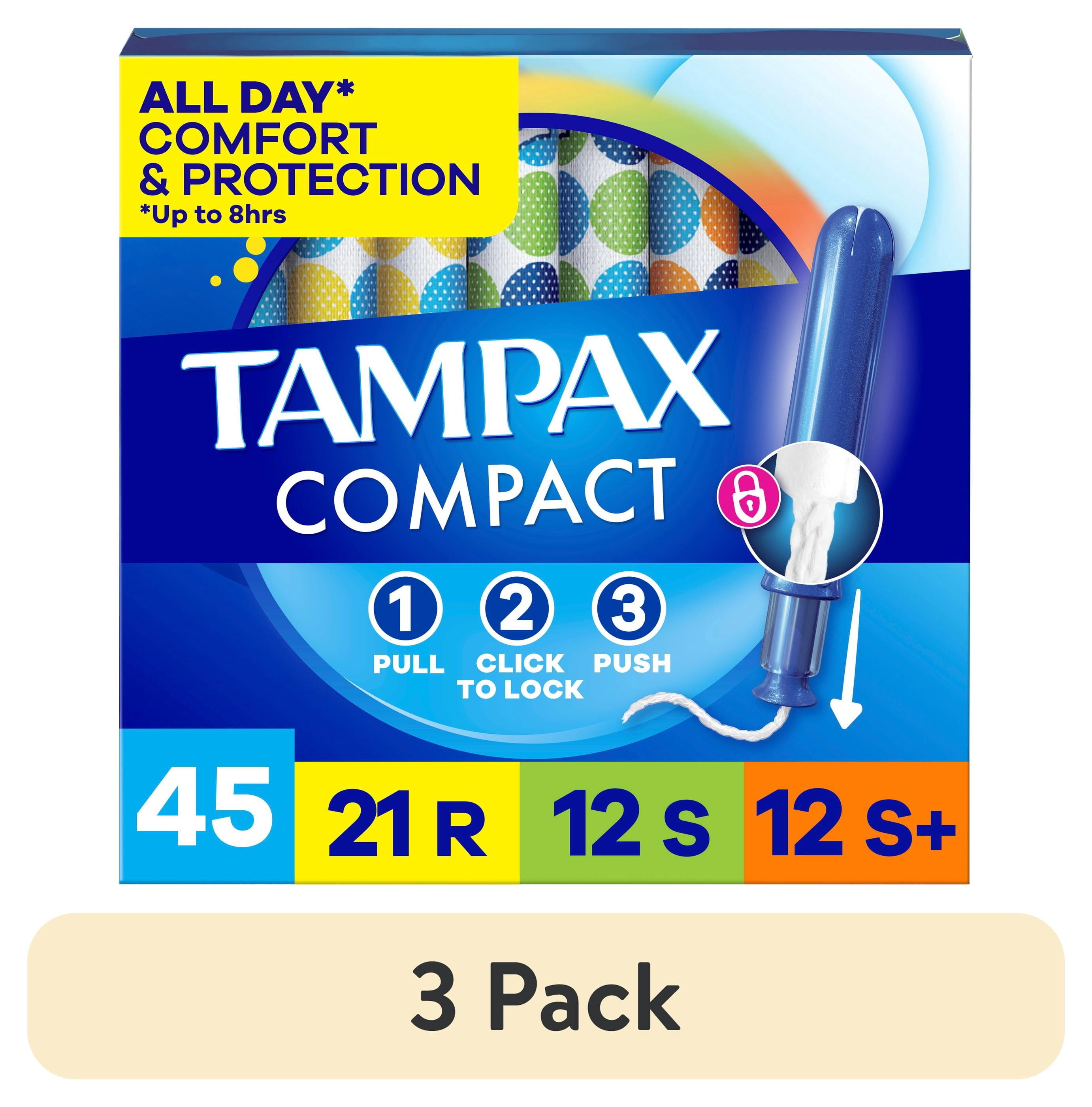 (3 pack) Tampax Compact Pearl Tampons Multipack, Unscented, 45 Count ...