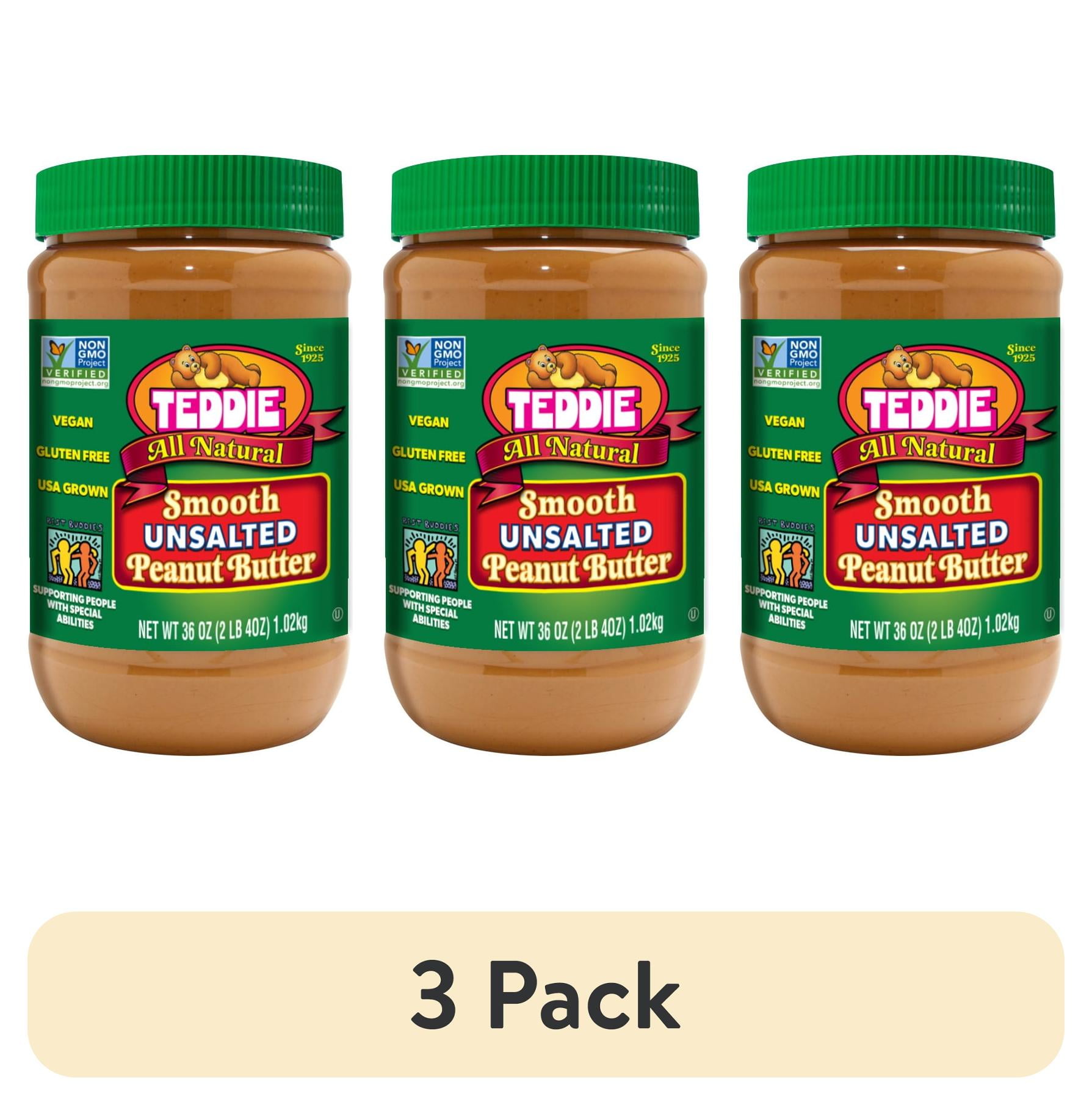 (3 pack) Teddie All Natural Smooth Unsalted Peanut Butter, 36 oz ...