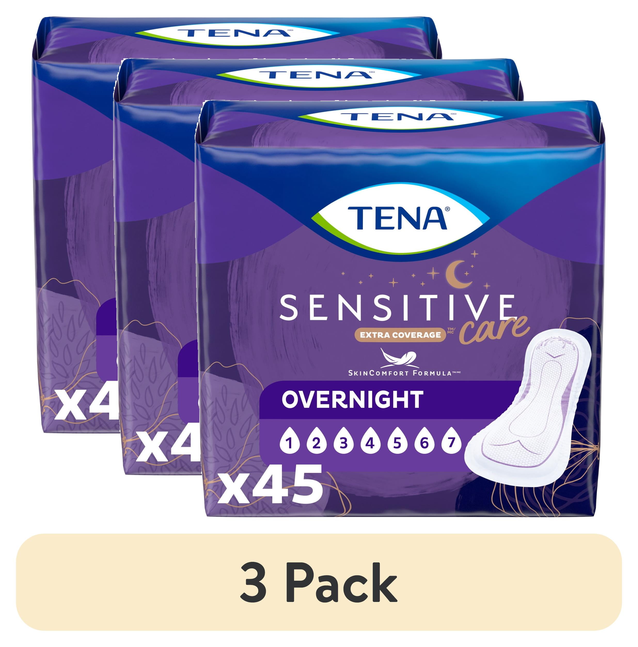 (3 pack) Tena Sensitive Care Extra Coverage Overnight Incontinence Pads ...