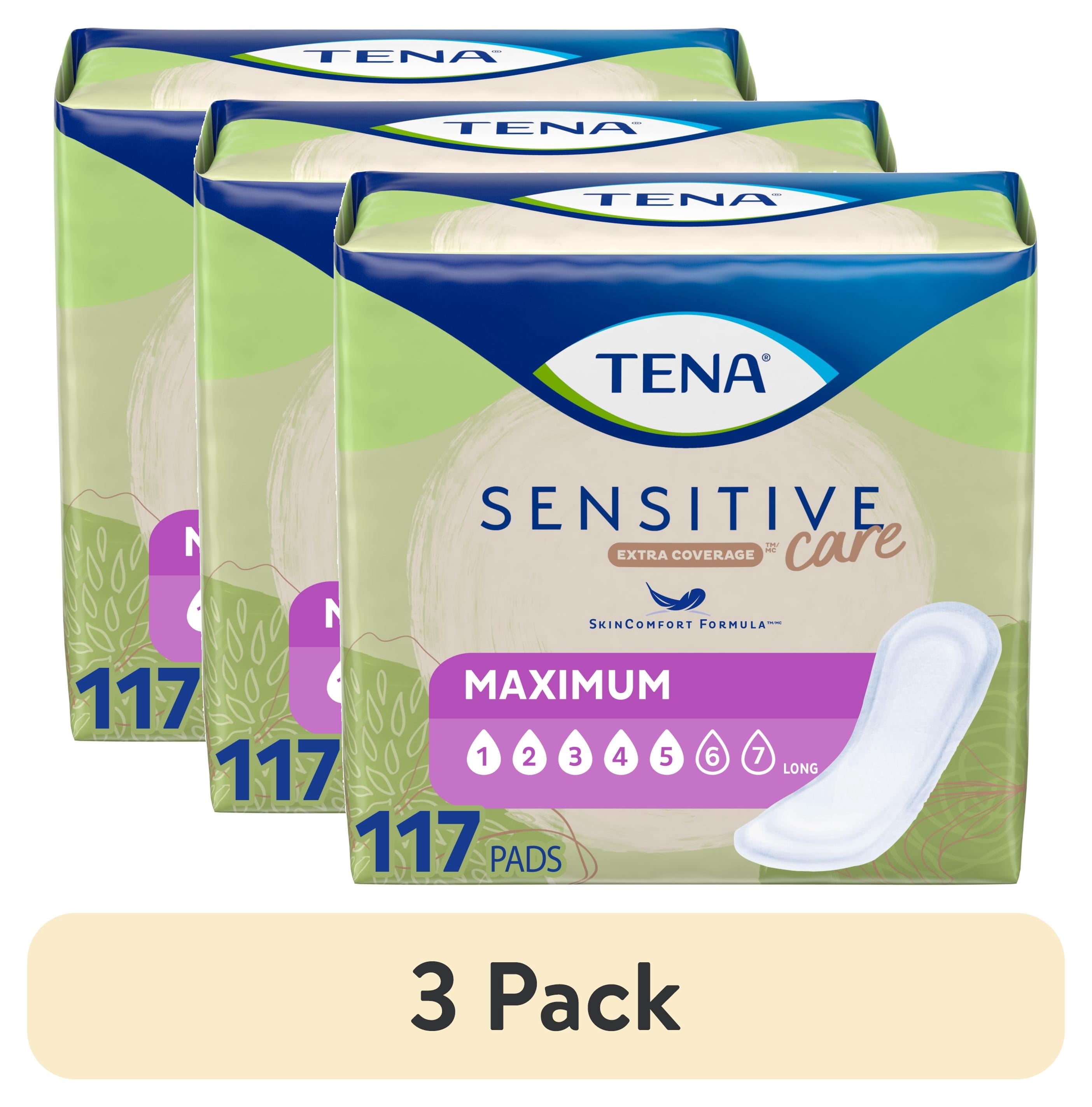 (3 pack) Tena Sensitive Care Maximum Absorbency Long Incontinence Pads ...
