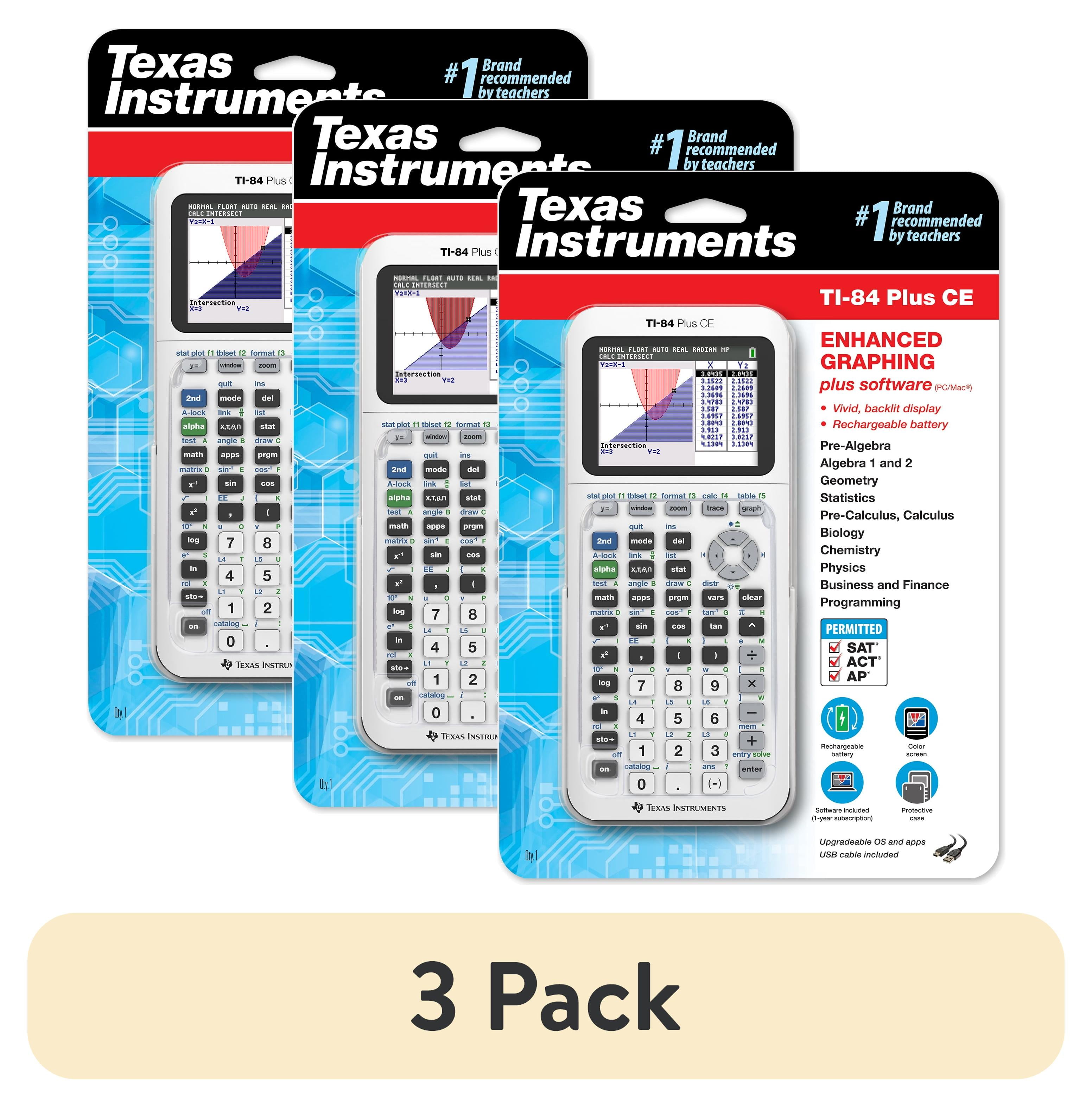 (3 pack) Texas Instruments Bright White TI-84 Plus CE Graphing ...
