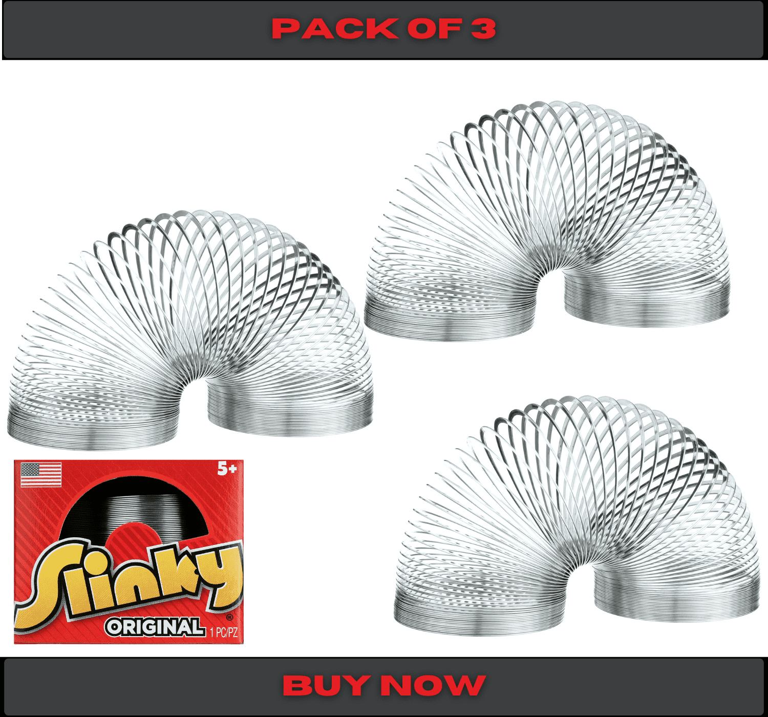 (3 pack) The Original Slinky Walking Spring Toy, Metal Slinky, Ages 5 ...