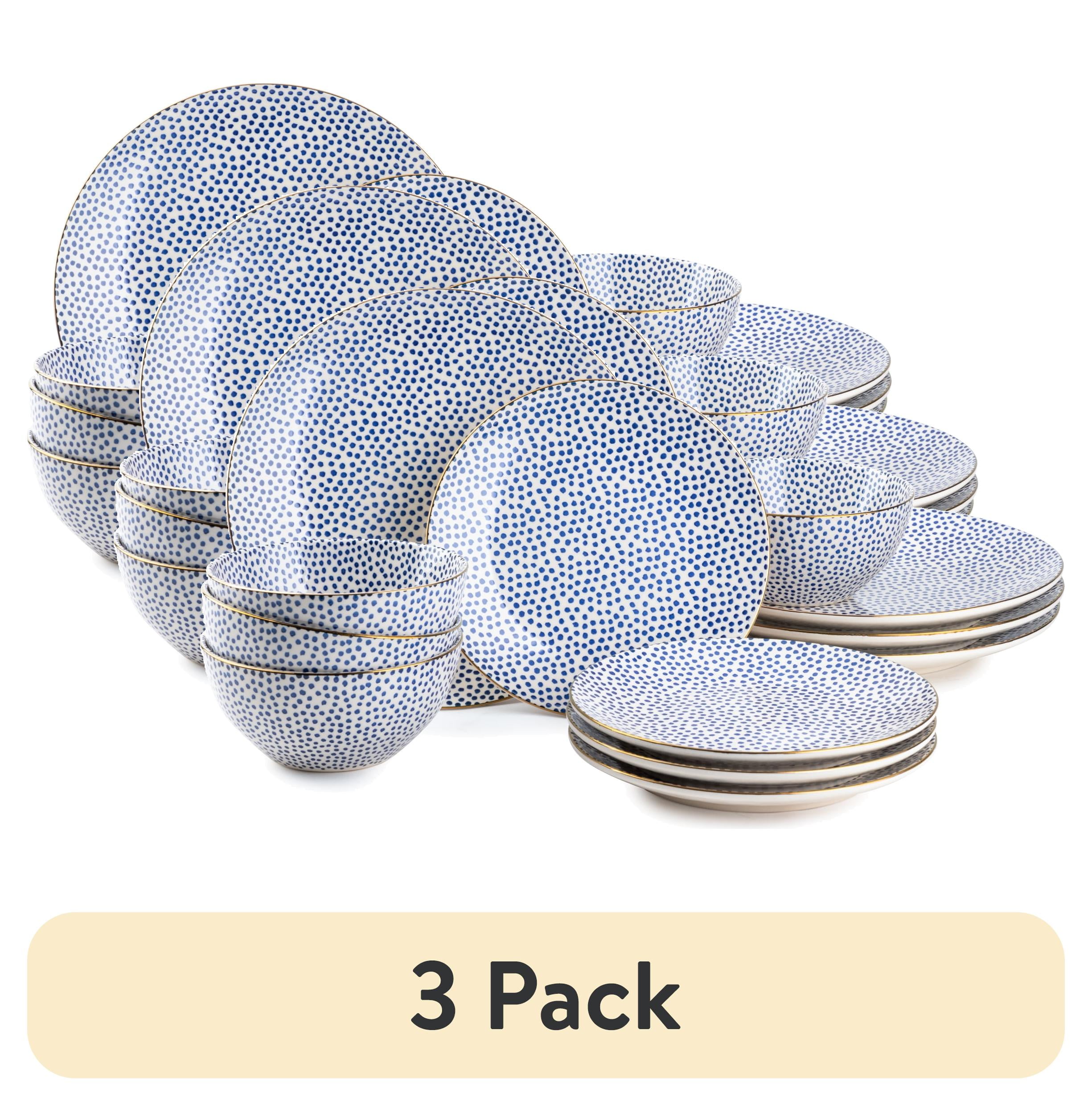 (3 pack) Thyme & Table Dot 12-Piece Ceramic Dinnerware Set Blue ...
