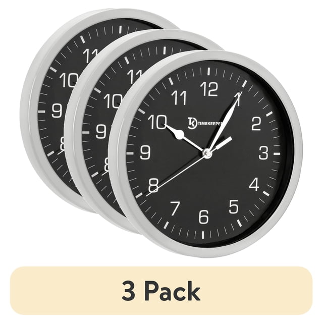 (3 pack) Timekeeper 669003 10" Eclipse Round Wall Clock - Walmart ...