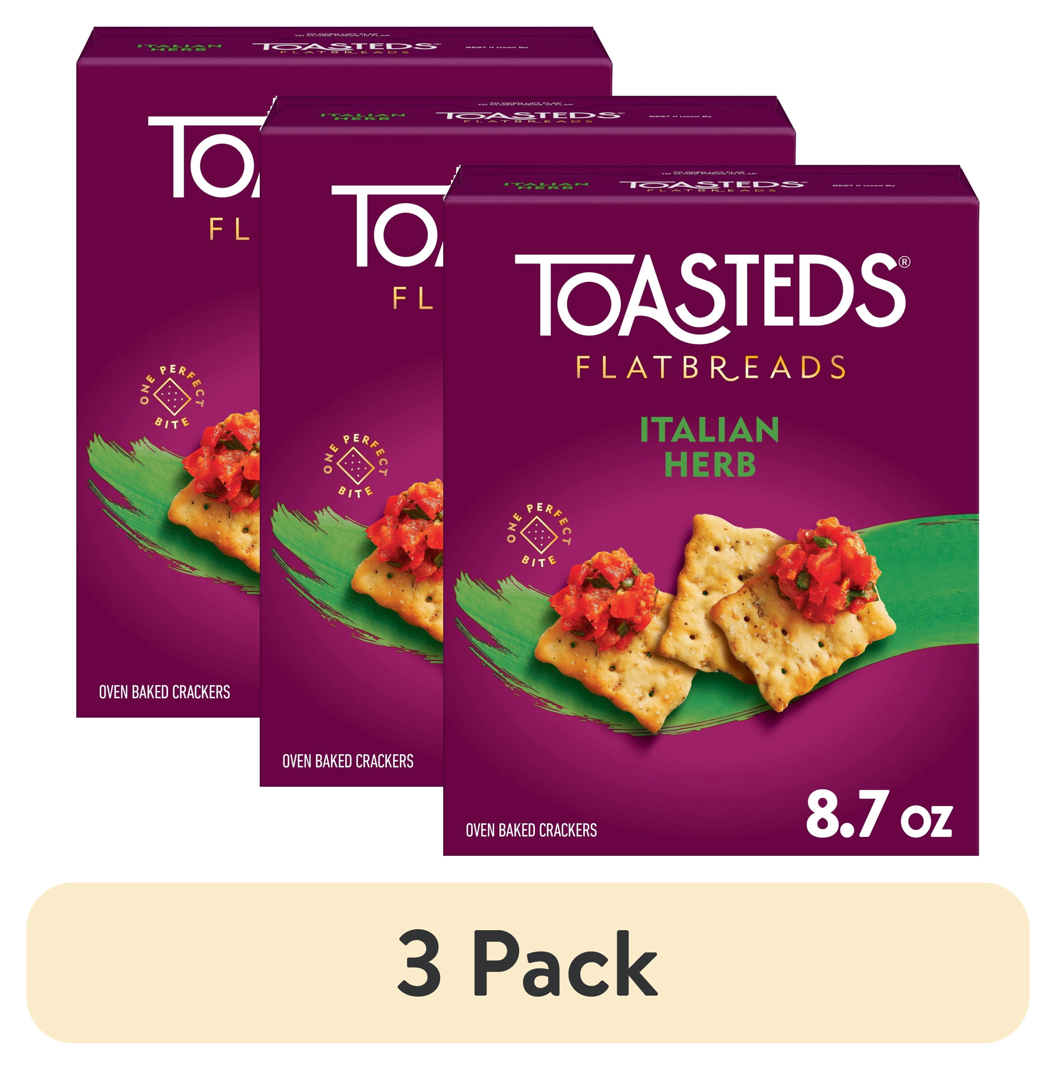 (3 pack) Toasteds Flatbreads Italian Herb Crackers, Party Snacks, 8.7 ...